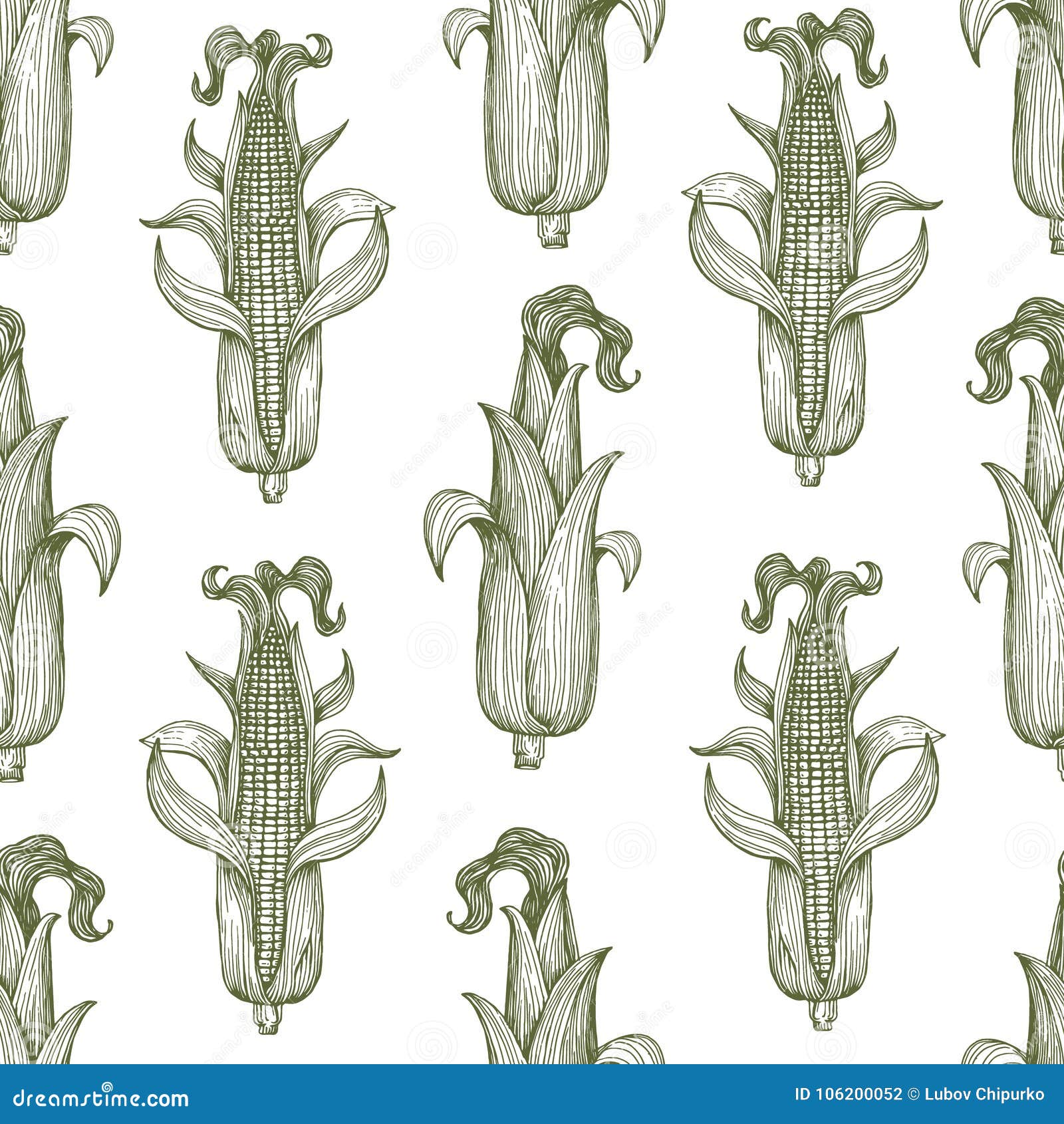 Vector Seamless Pattern with Corn on the Cob with Leaves. Vintage ...