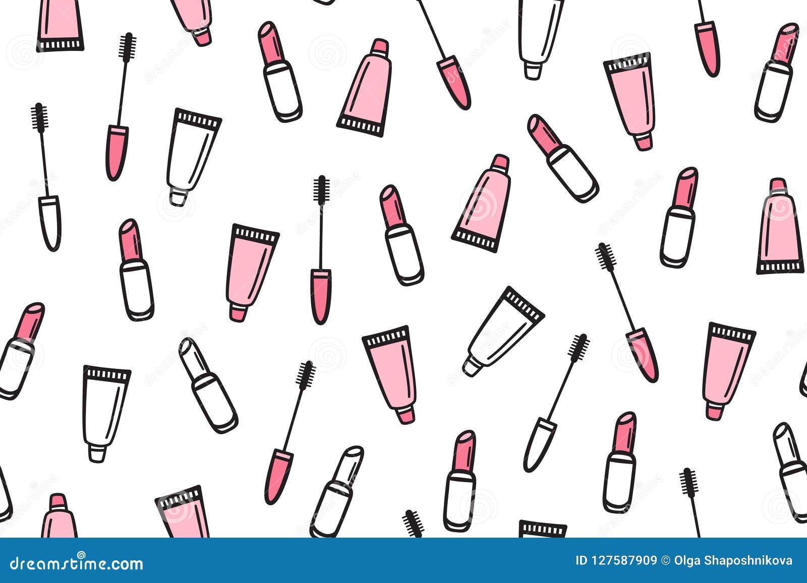 Vector Seamless Pattern with Cosmetics. Mascara, Brush and Lipstick ...