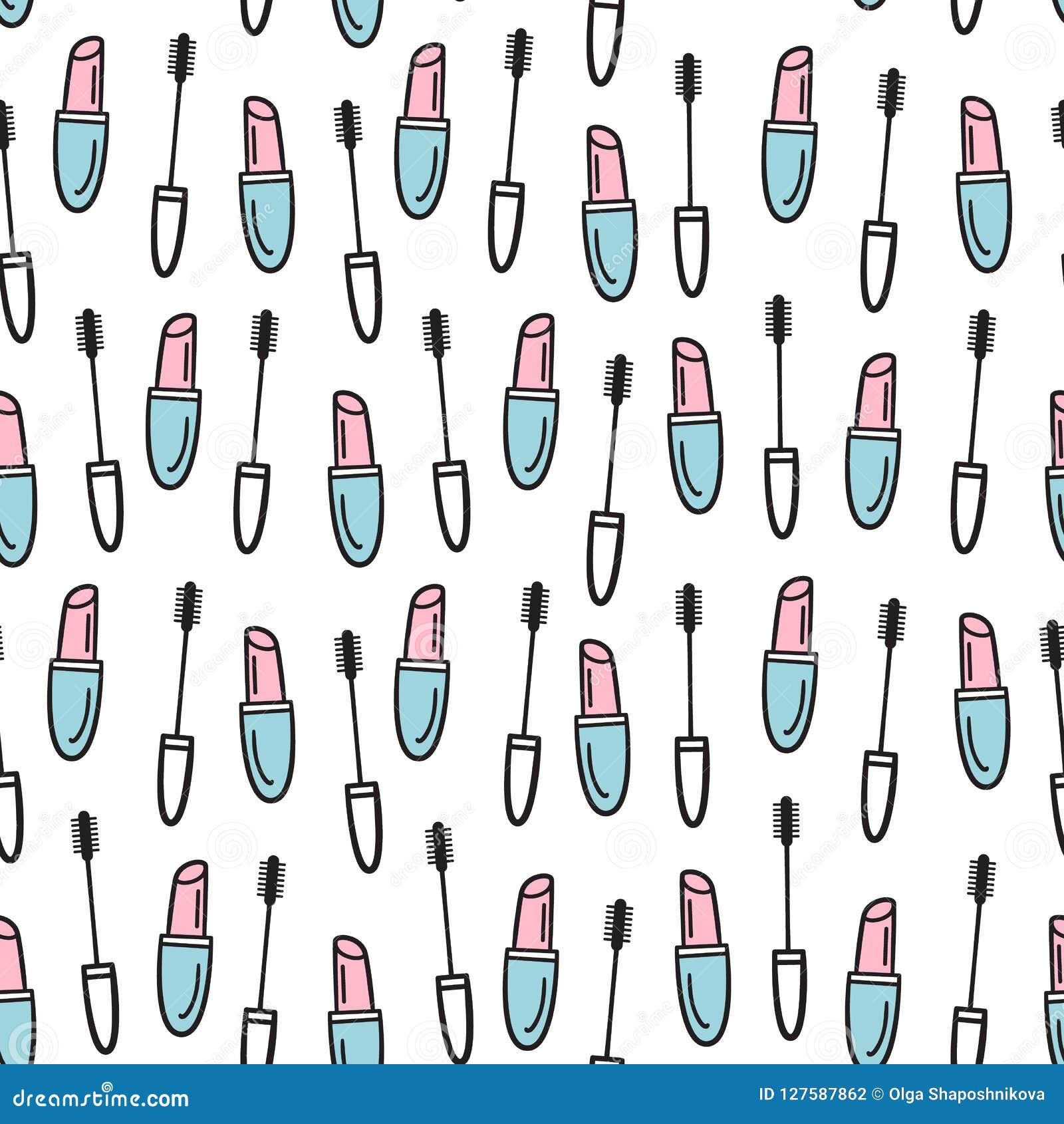 Vector Seamless Pattern with Cosmetics. Mascara and Lipstick. Hand ...