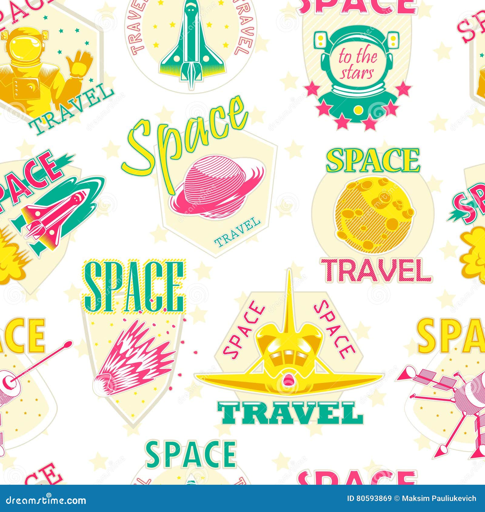 Vector Seamless Pattern of Cosmic Icons Stock Vector - Illustration of ...