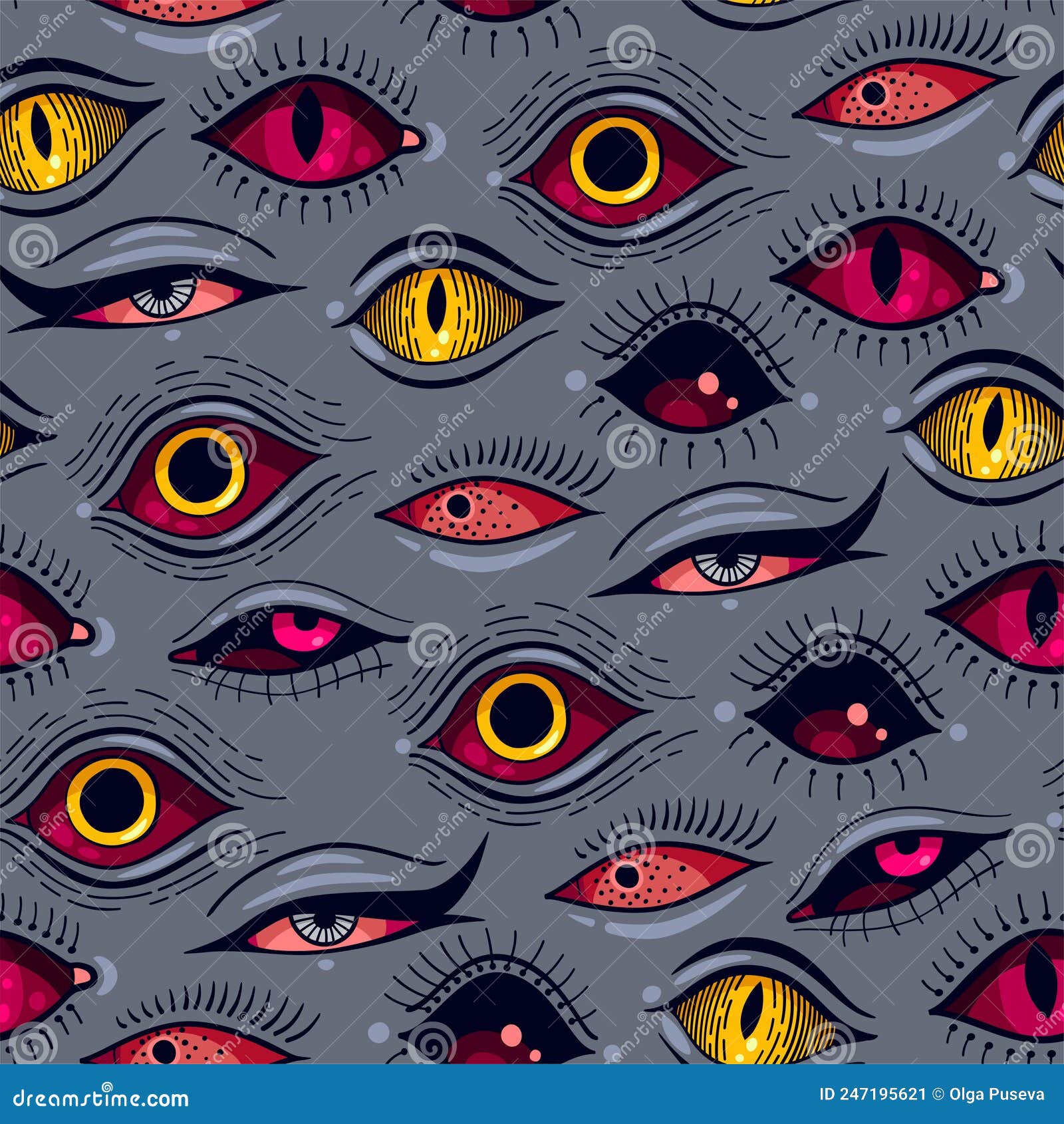 Vector Seamless Pattern with Creepy Demon Eyes Stock Vector ...
