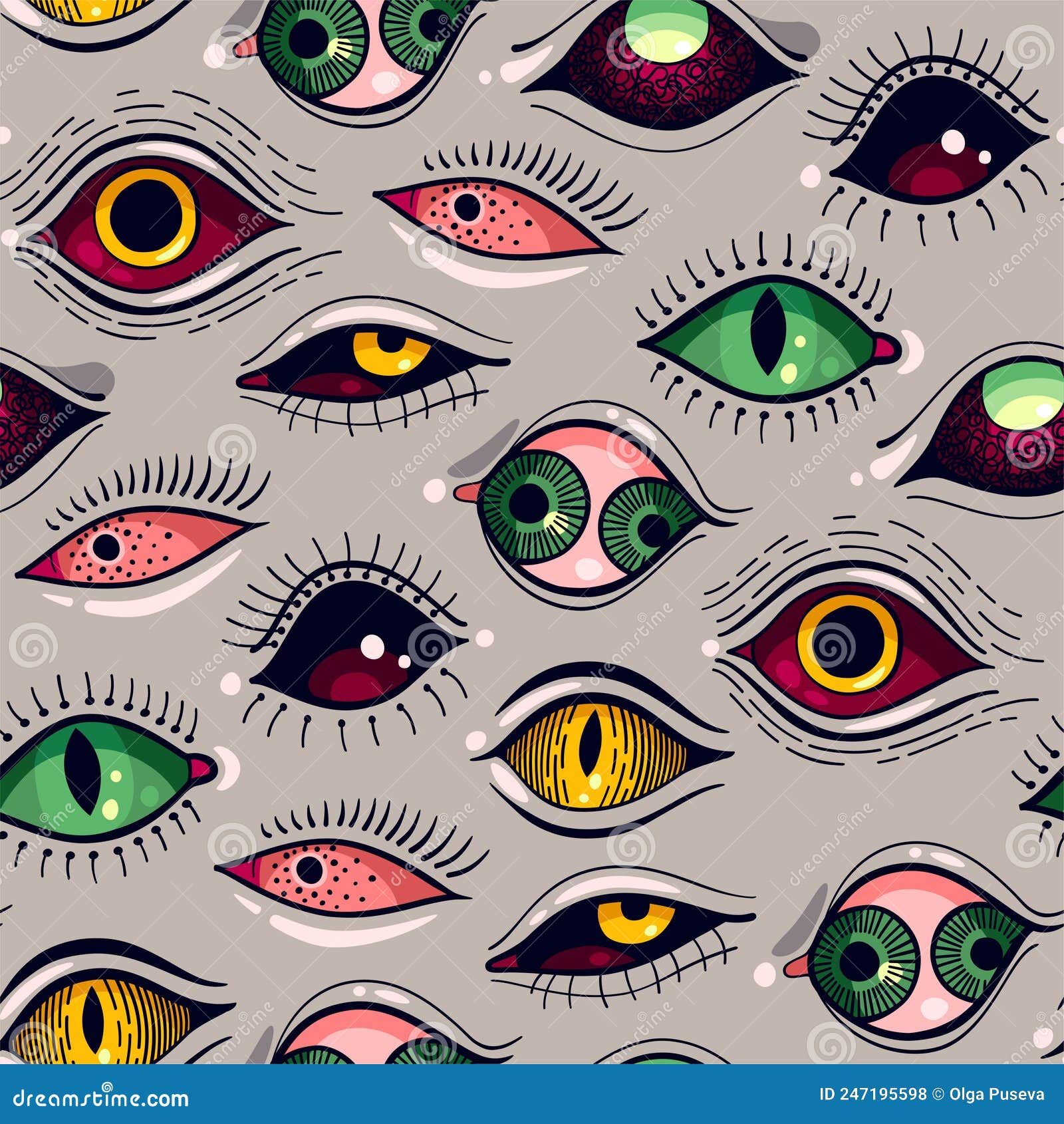Vector Seamless Pattern with Creepy Demon Eyes Stock Vector ...