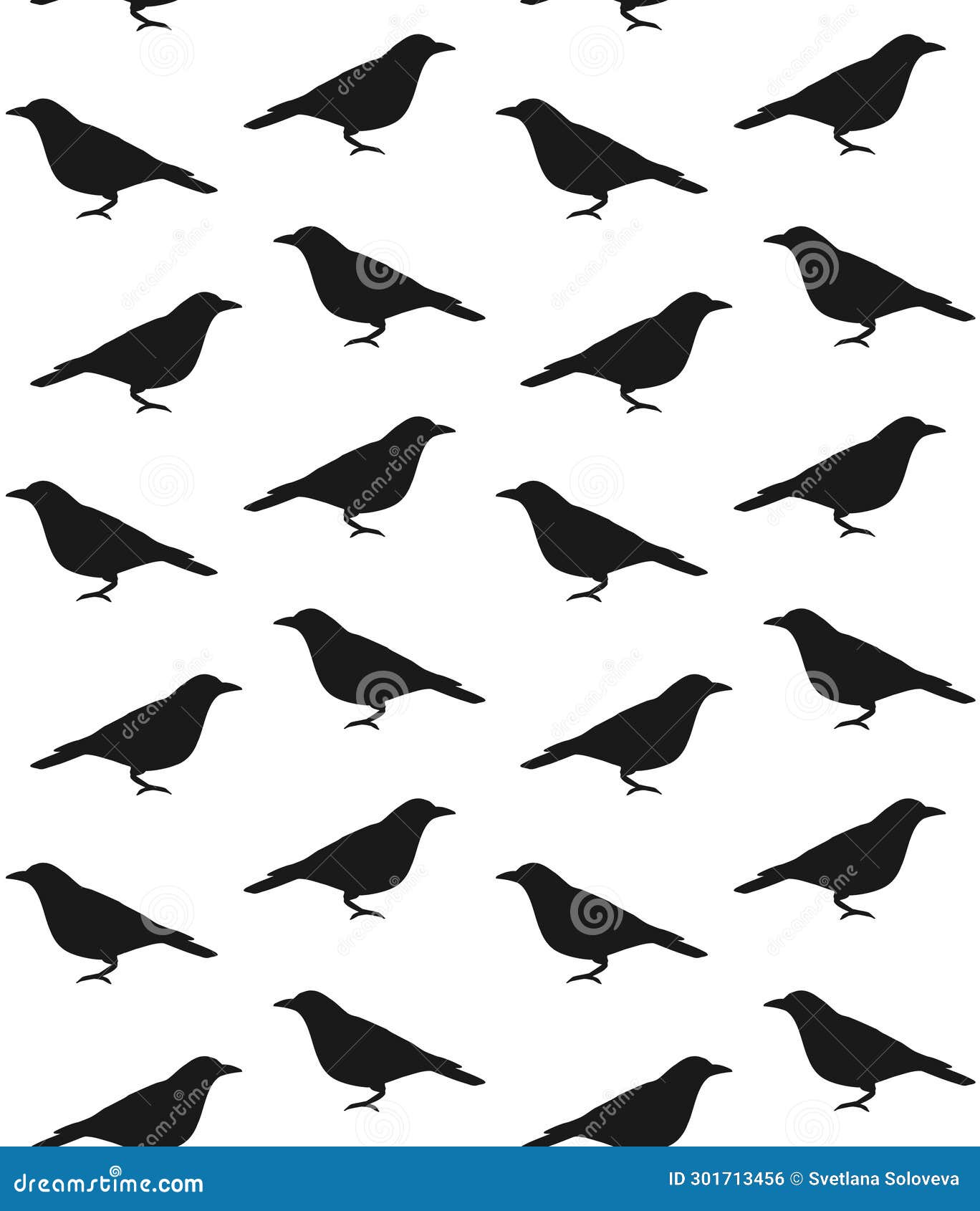 Vector Seamless Pattern of Crow Silhouette Stock Vector - Illustration ...