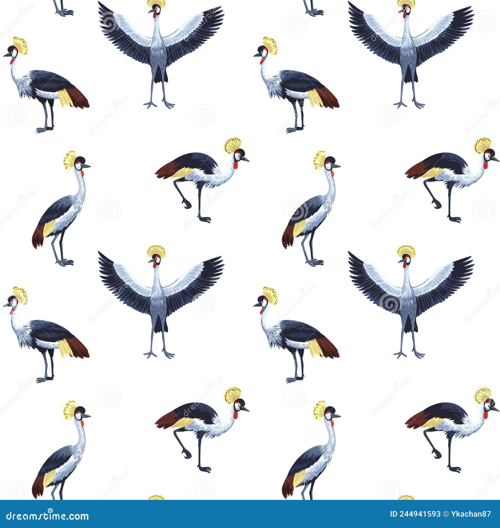 Vector Seamless Pattern with Crowned Crane Birds. Stock Vector ...
