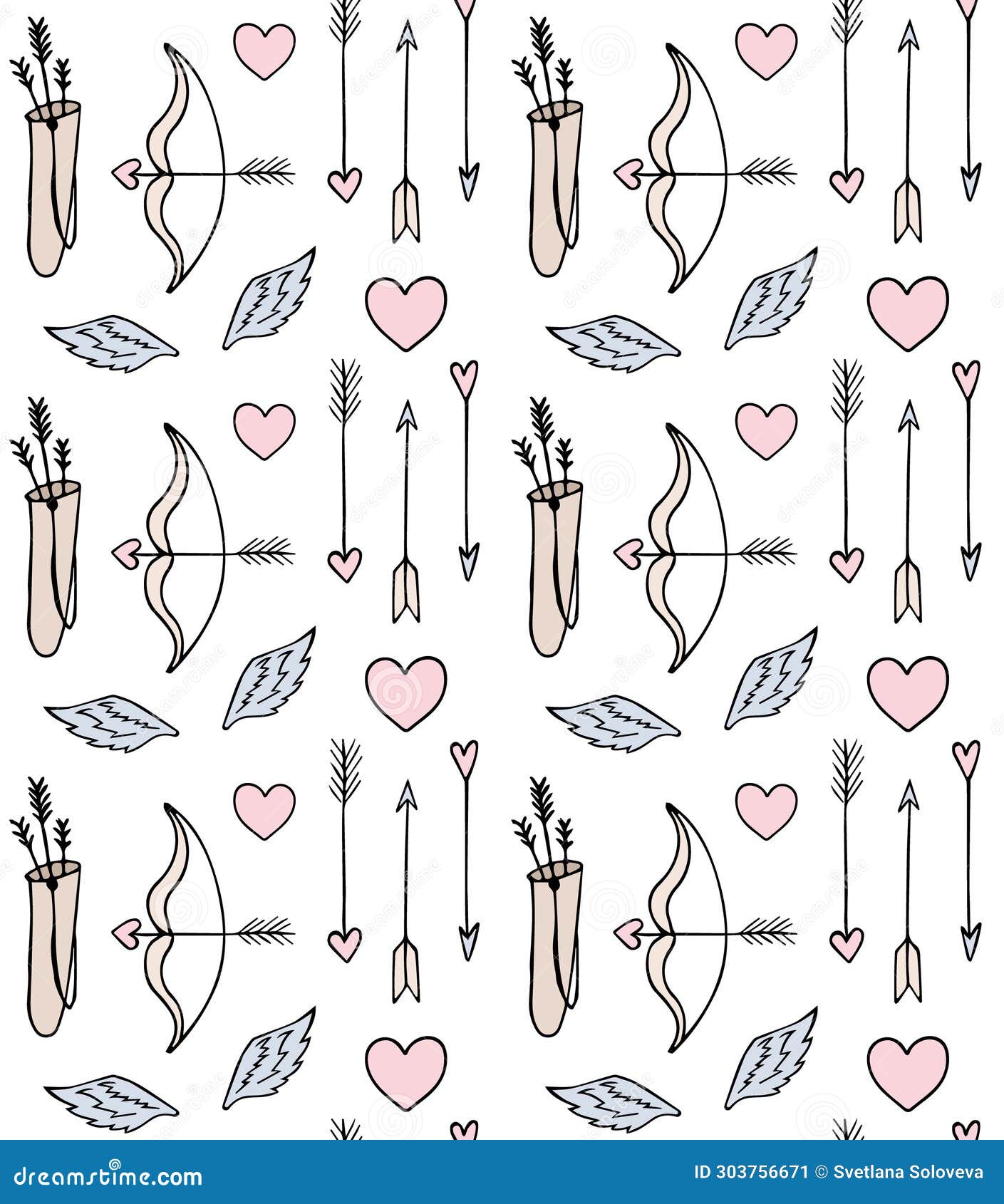 Vector Seamless Pattern of Cupid Valentine Doodles Stock Illustration ...