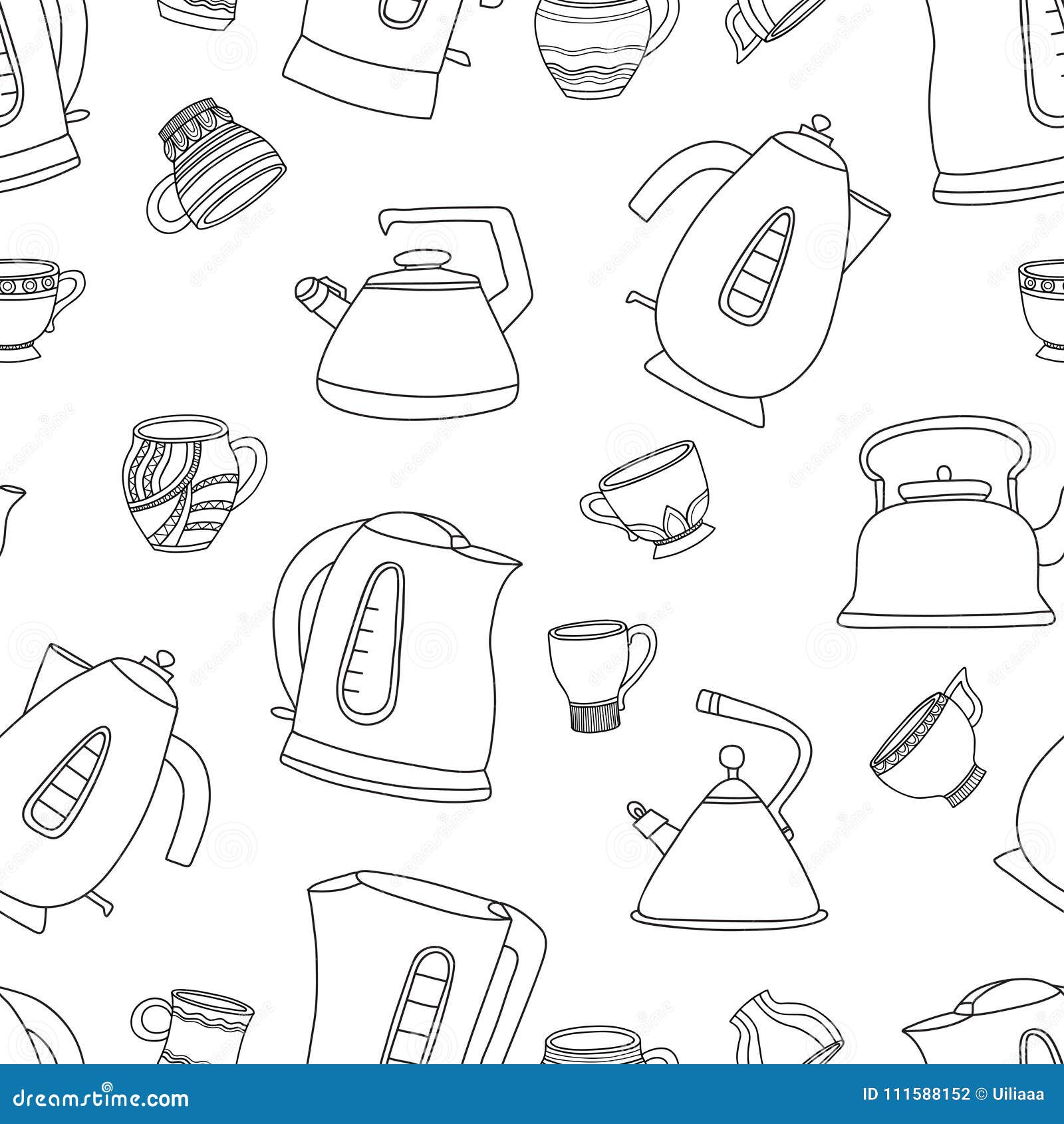Vector Seamless Pattern with Cups of Tea and Teapots. Stock Vector ...