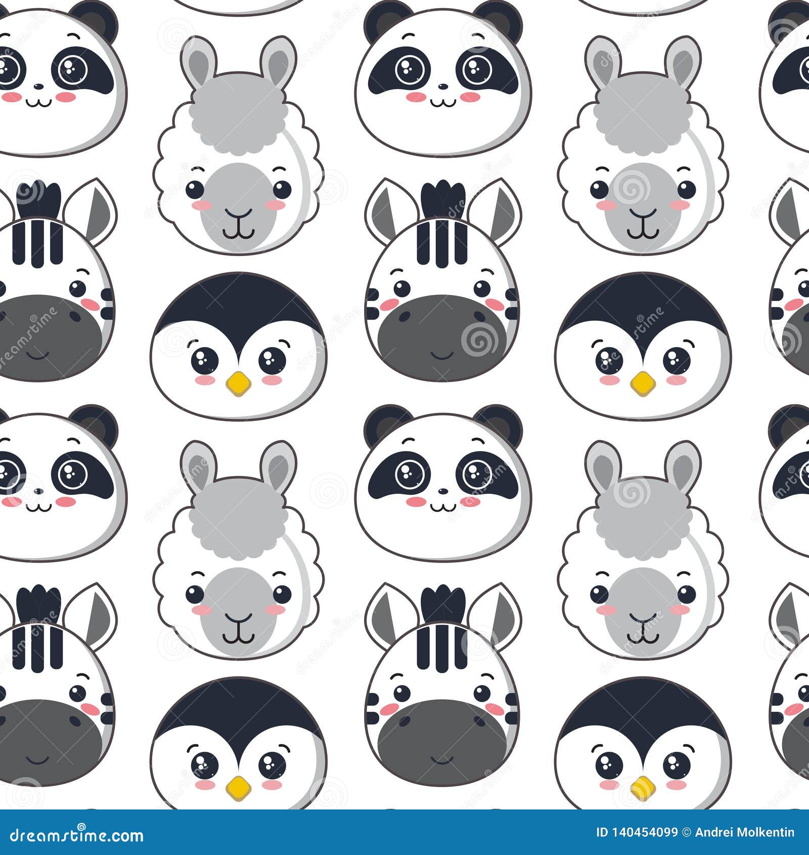Vector Seamless Pattern with Cute Black and White Animal Faces Stock ...