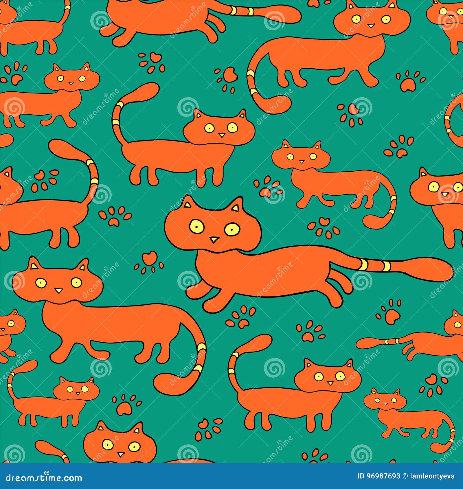 Vector Seamless Pattern with Cute Cartoon Cats for Wallpaper, Textiles ...
