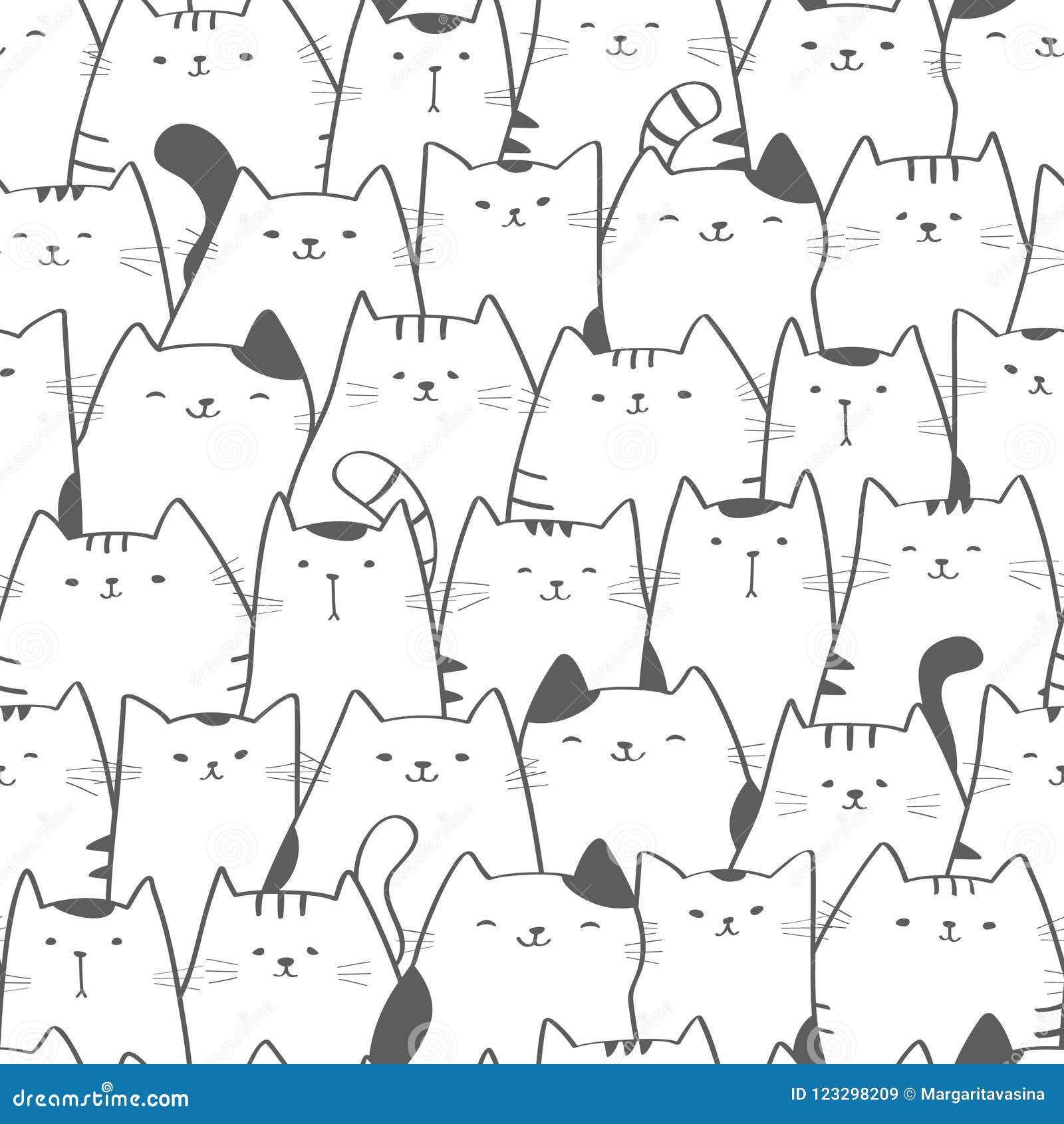 Vector Seamless Pattern with Cute Cats. Doodle Art Stock Vector ... Vector Seamless Pattern with Cute Cats. Doodle Art Stock Vector ...