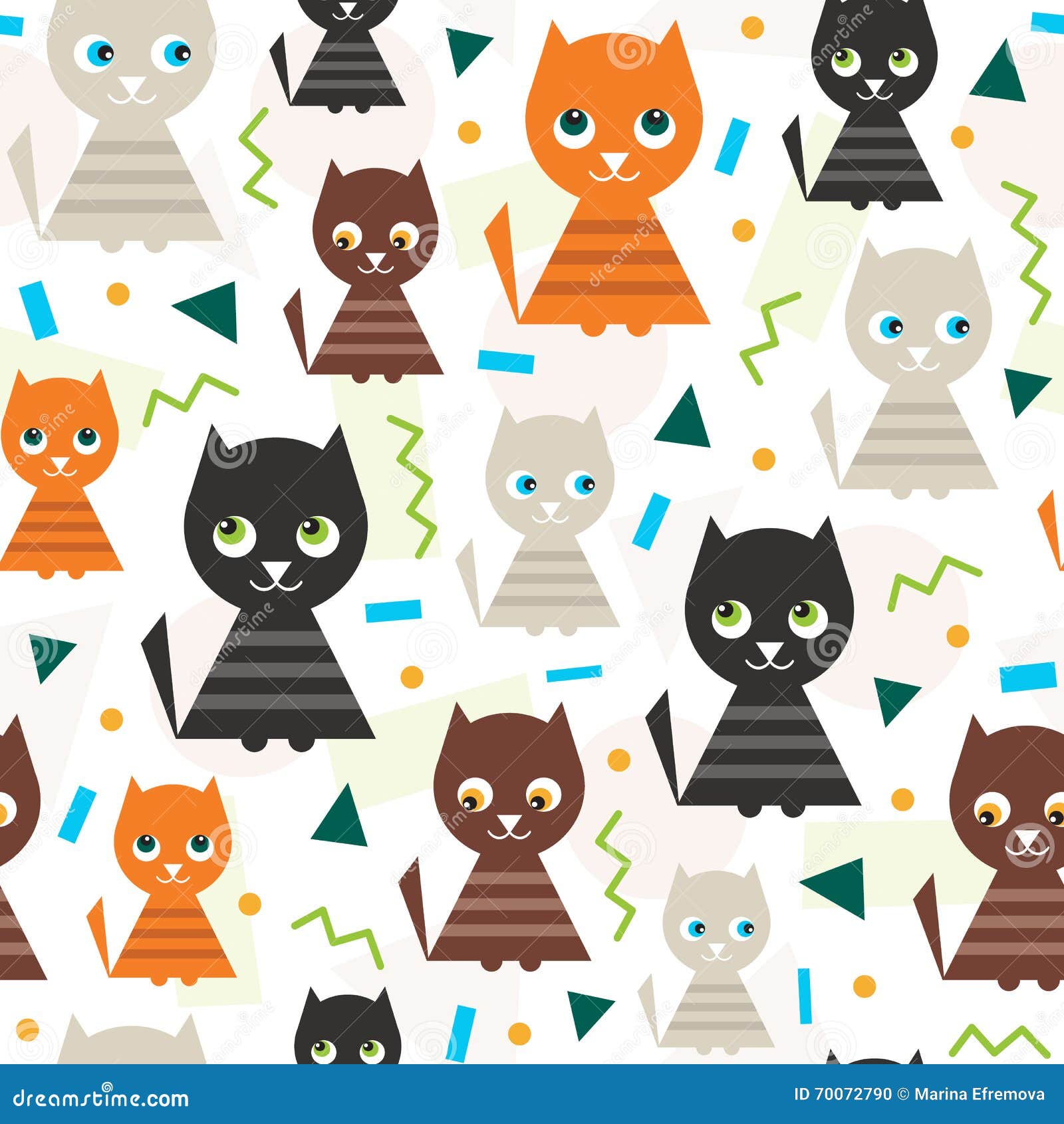Vector Seamless Pattern with Cute Colorful Cats. Stock Vector ...