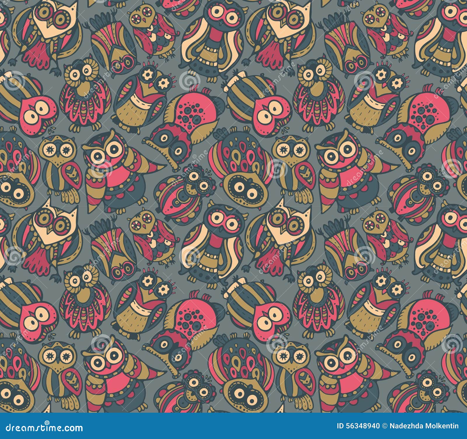 Vector Seamless Pattern with Cute Colorful Owls. Stock Vector ...
