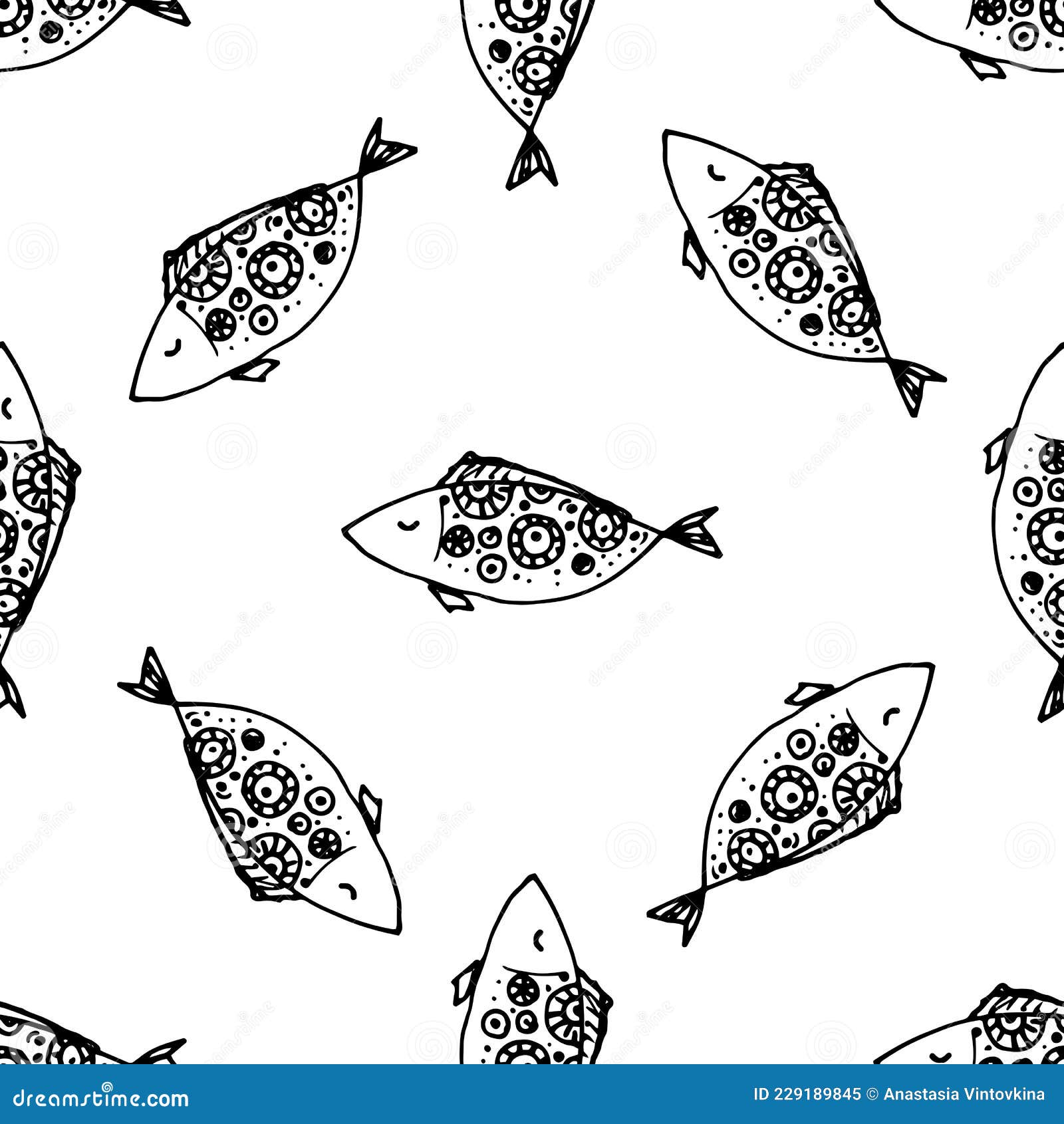 Vector Seamless Pattern of Cute Fish. a Pattern of FISH Drawn in a ...
