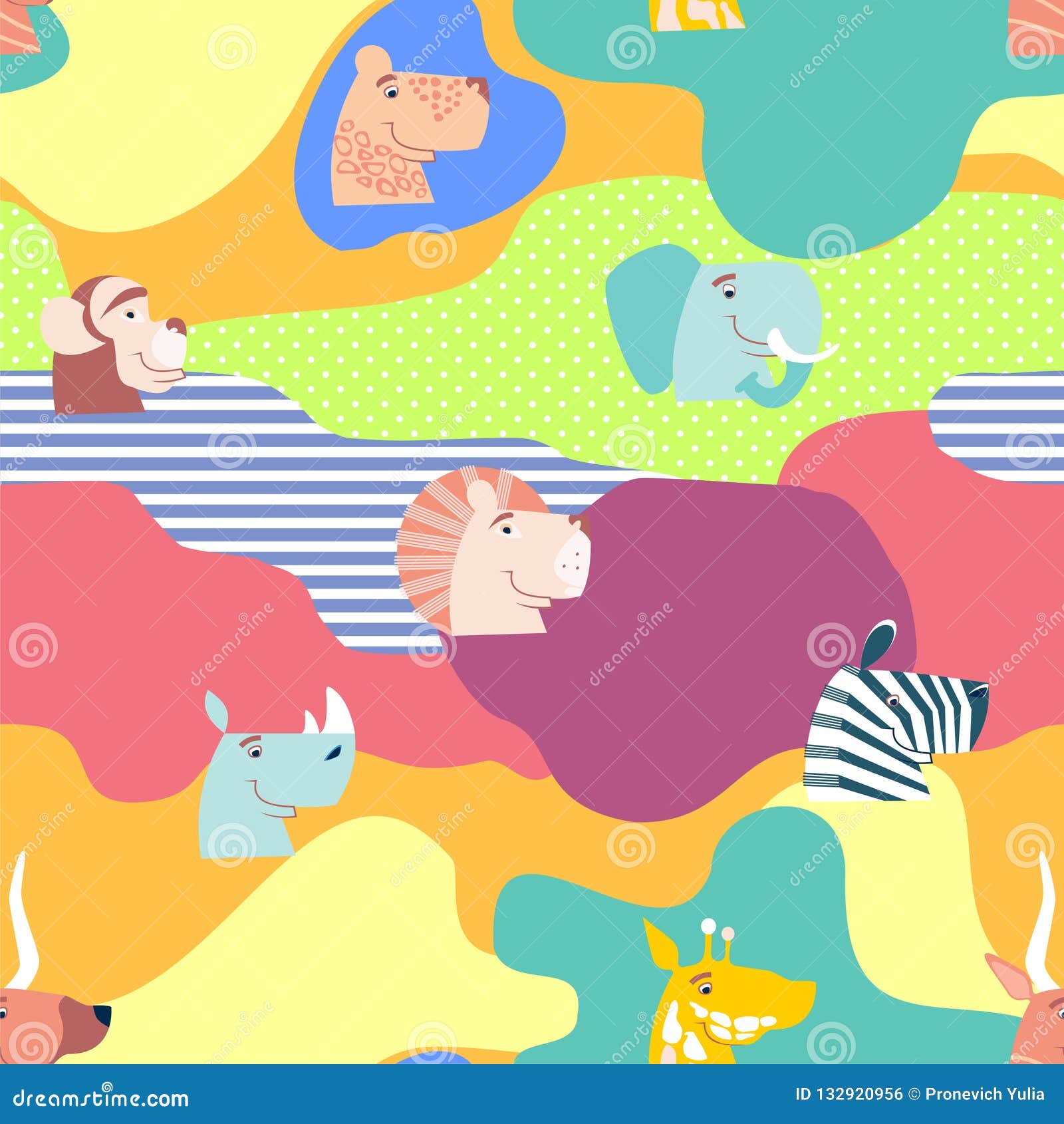 Vector Seamless Pattern, Cute Jungle Animals. African Animals Stock ...