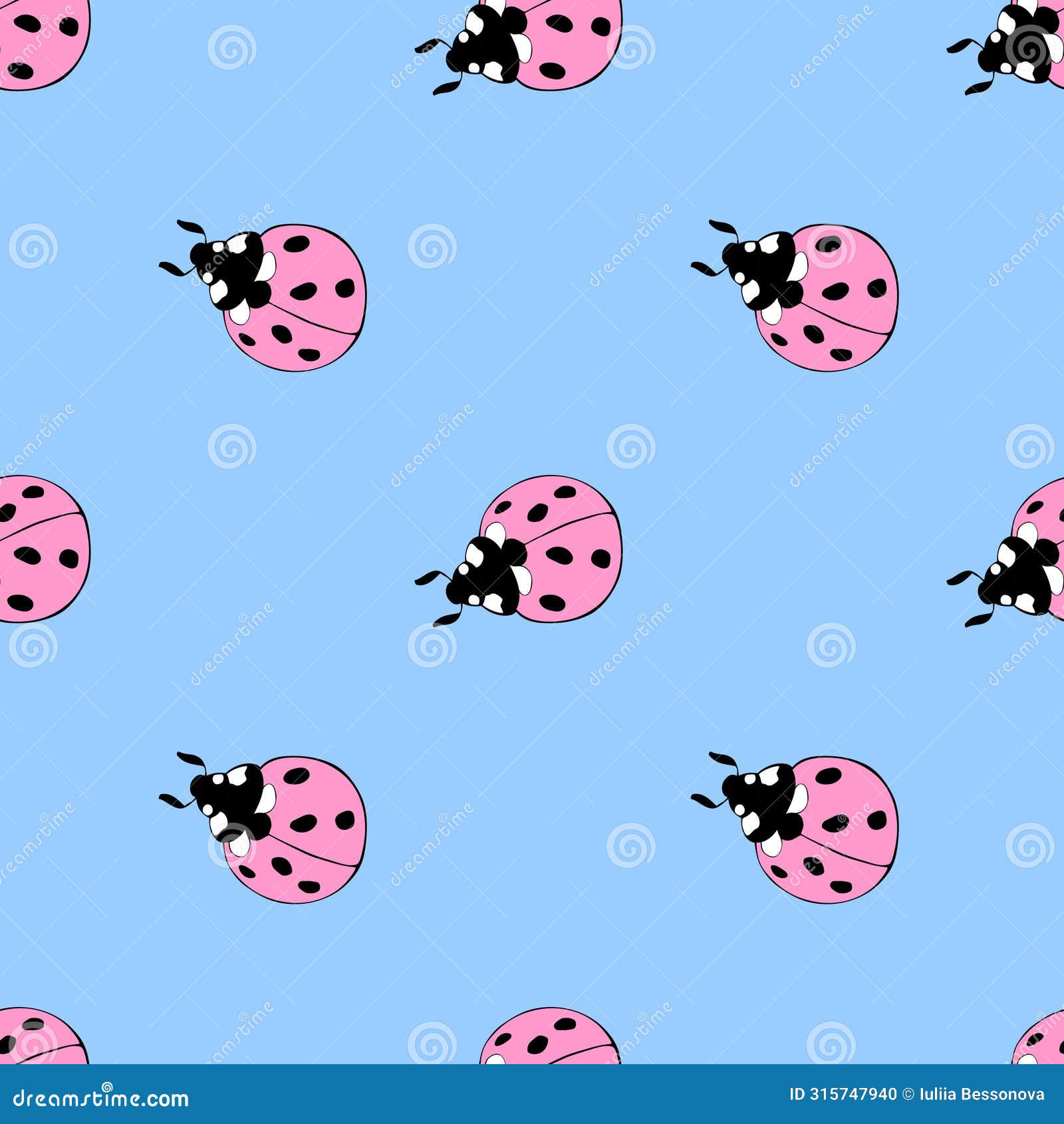 Vector Seamless Pattern of Cute Pink Ladybugs in Flat Style. Background ...