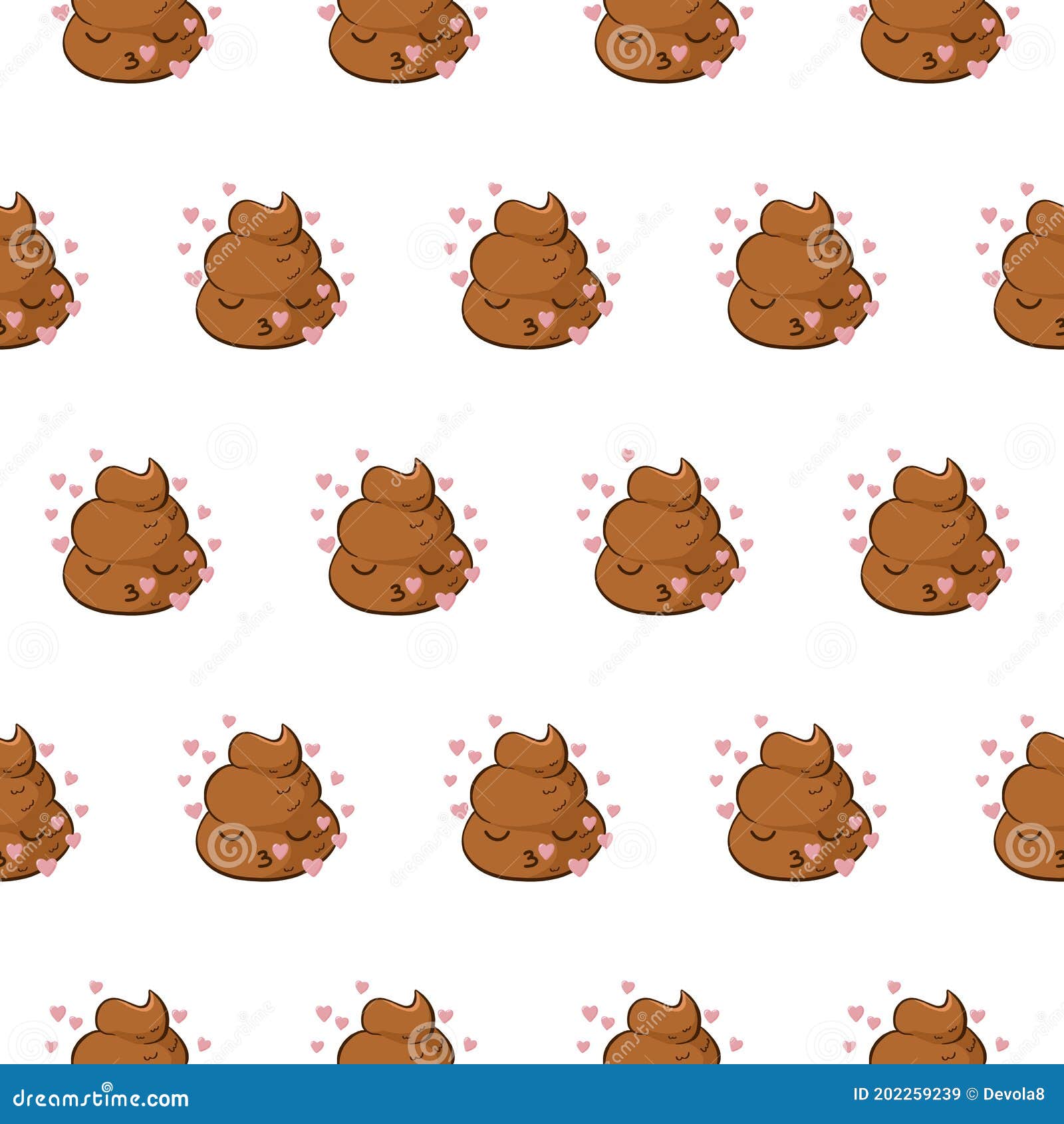 Vector Seamless Pattern with Cute Poop in Love. Stock Vector ...