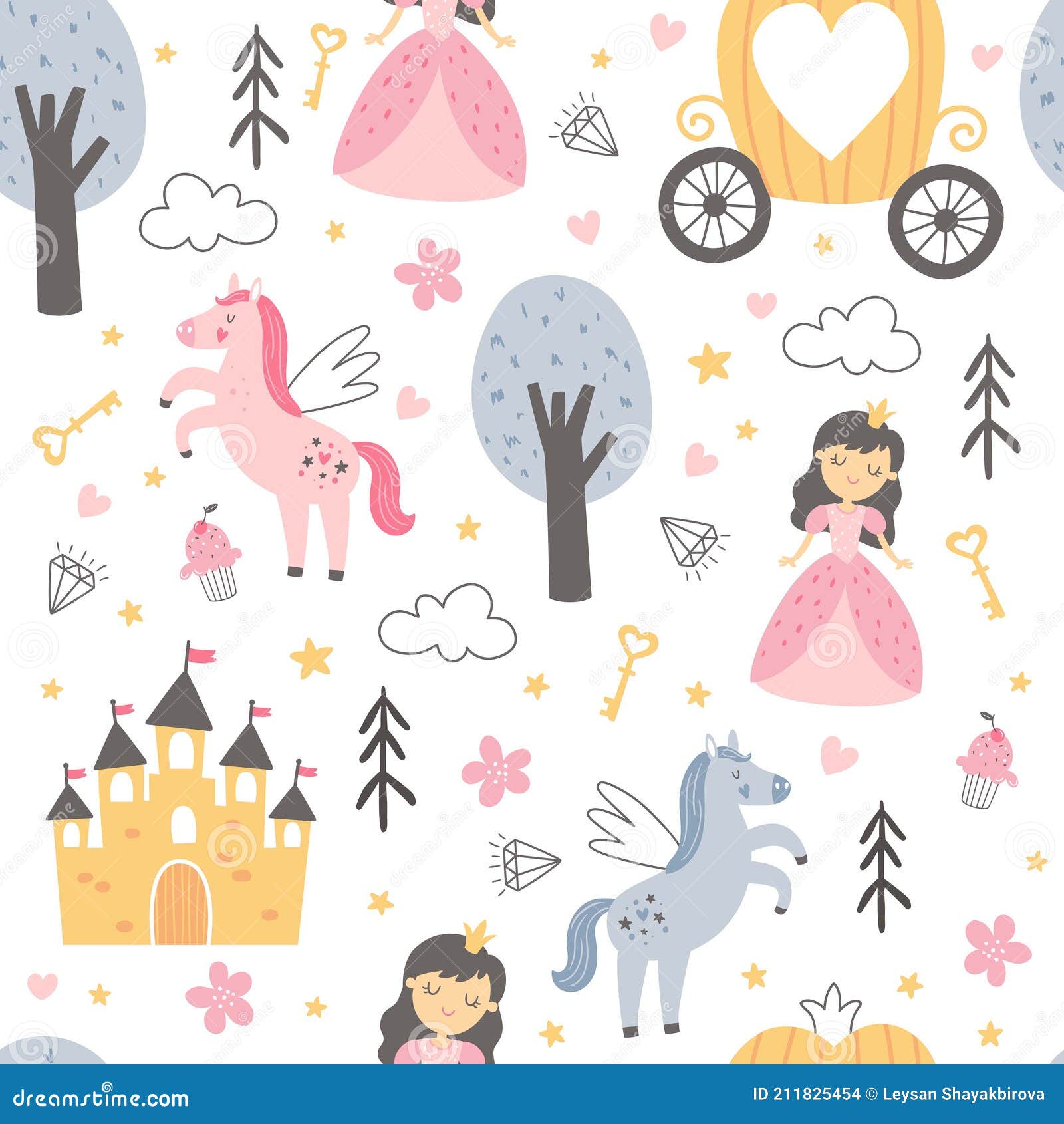 Vector Seamless Pattern with a Cute Princess Stock Vector ...