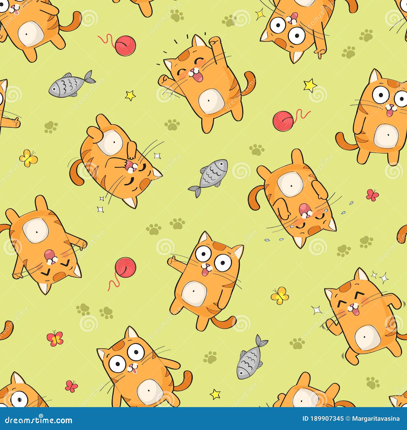 Vector Seamless Pattern with Cute Red Cat Stock Vector - Illustration ...