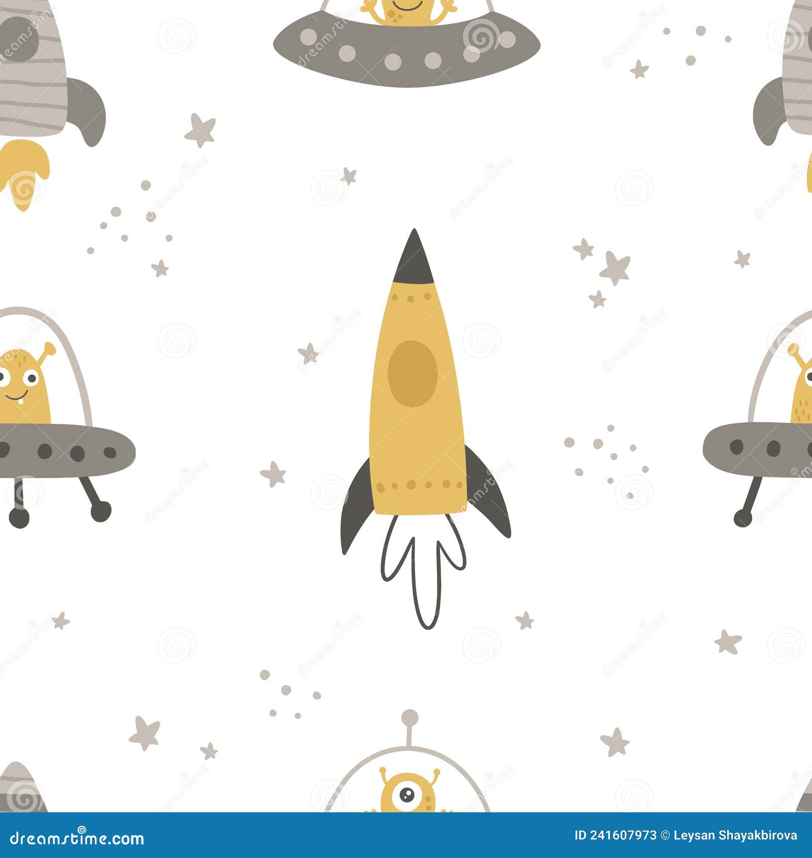 Vector Seamless Pattern Cute Rockets and Alien Stock Vector ...
