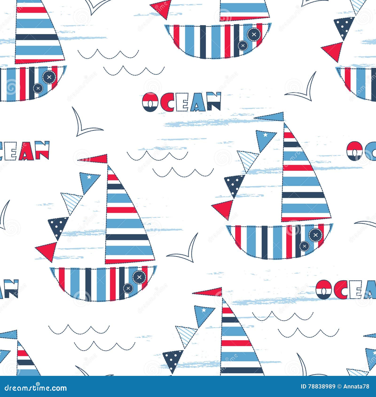 Vector Seamless Pattern with Cute Sailing Ships Stock Vector ...