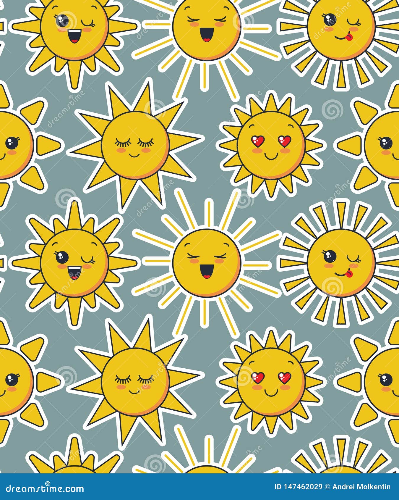 Vector Seamless Pattern with Cute Smiling Sun Faces. Stock Vector ...