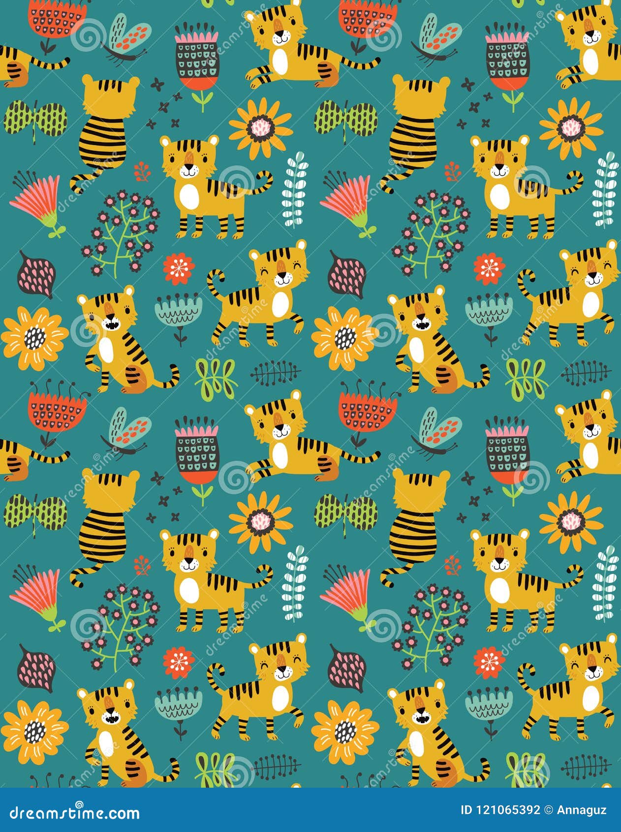 Vector Seamless Pattern. Set. Cute Tiger Stock Vector - Illustration of ...