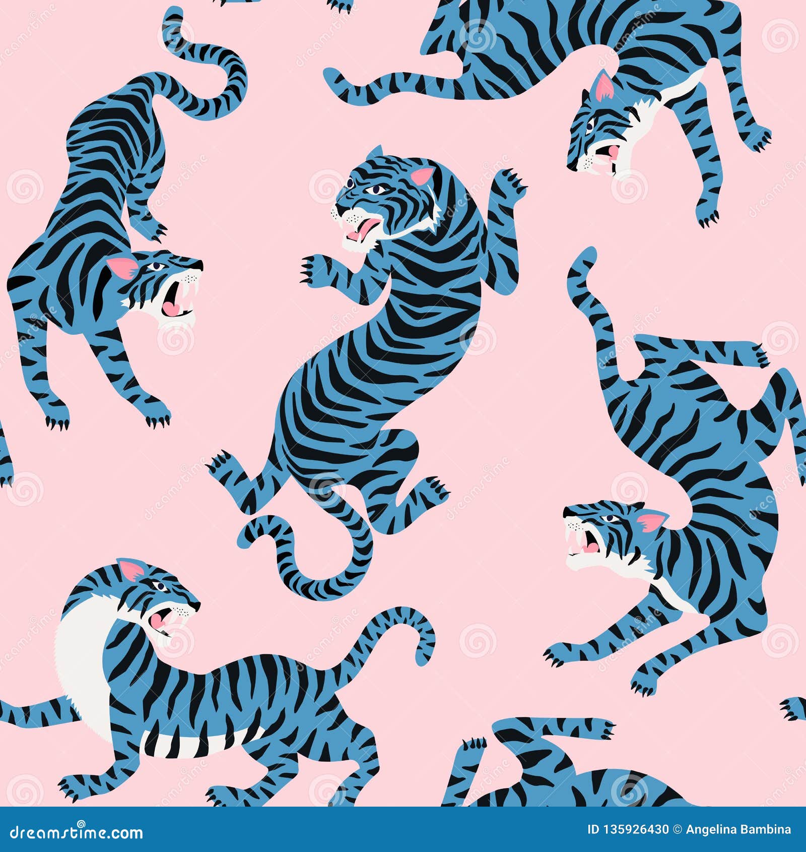 Vector Seamless Pattern with Cute Tigers on Background. Circus Animal ...