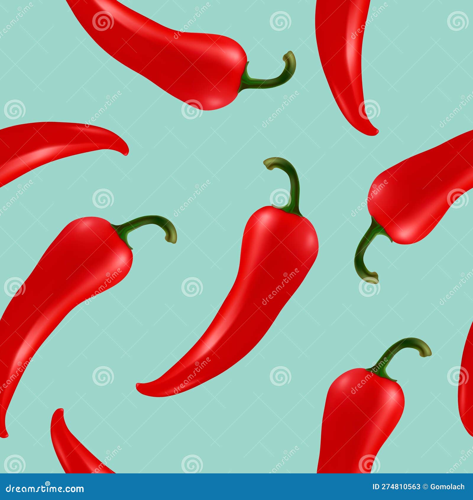 Vector Seamless Pattern with 3d Realistic Red Hot Chilli Pepper on Blue ...