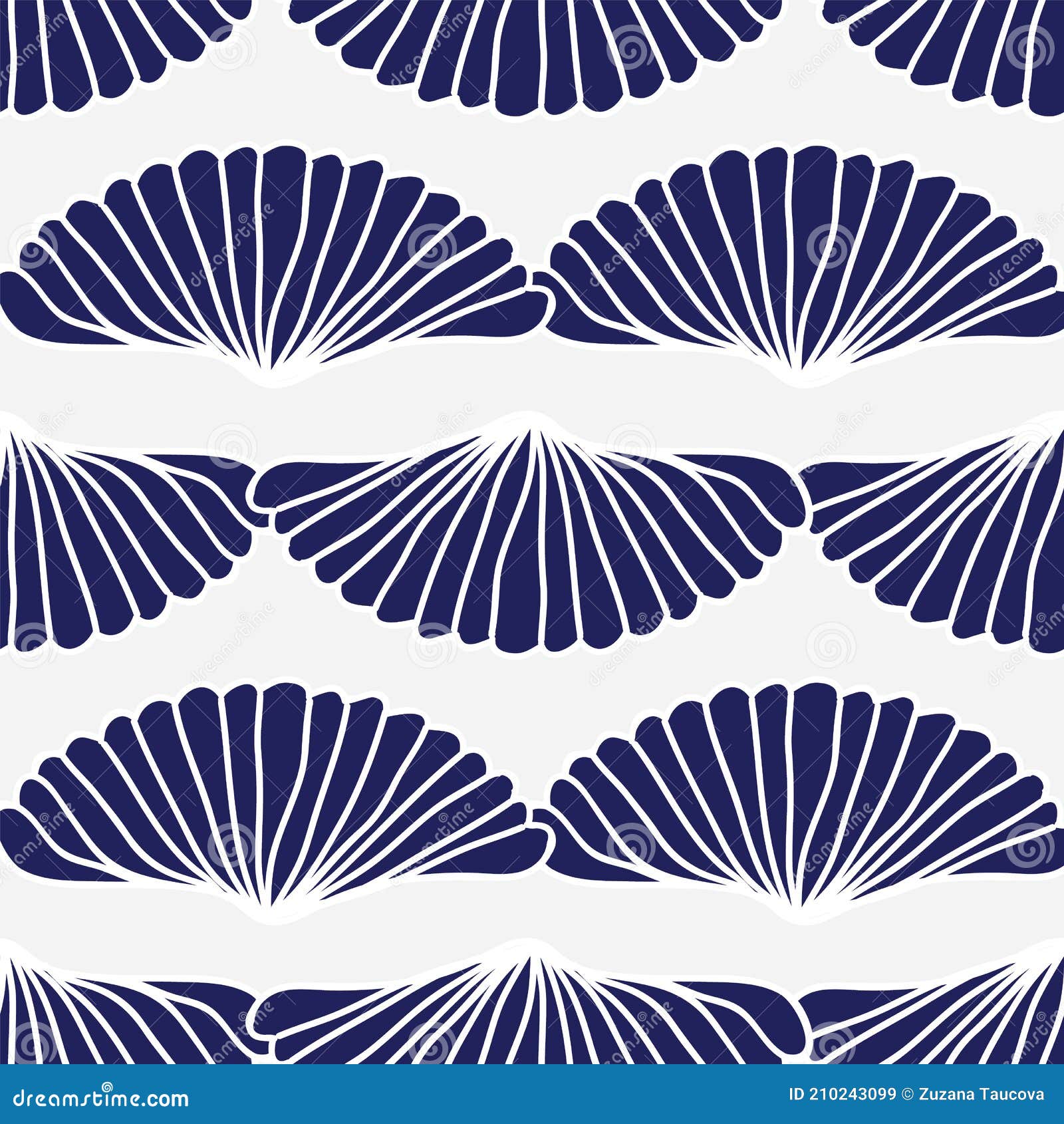 Vector Seamless Pattern, Dark Blue Art Deco Fan or Blue Shell with ...