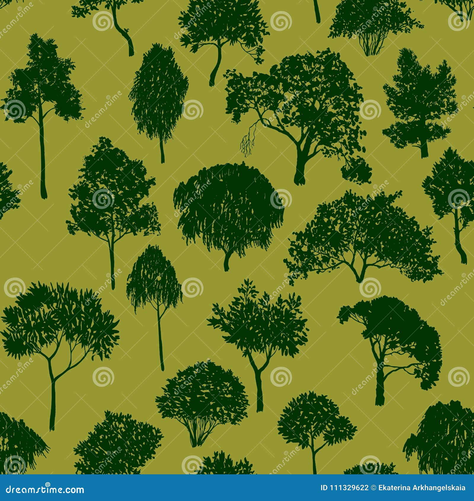 Vector Seamless Pattern with Deciduous Trees Stock Vector - Illustration of crown, linden: 111329622