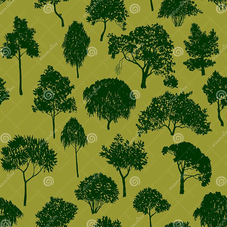 Vector Seamless Pattern with Deciduous Trees Stock Vector - Illustration of crown, linden: 111329622