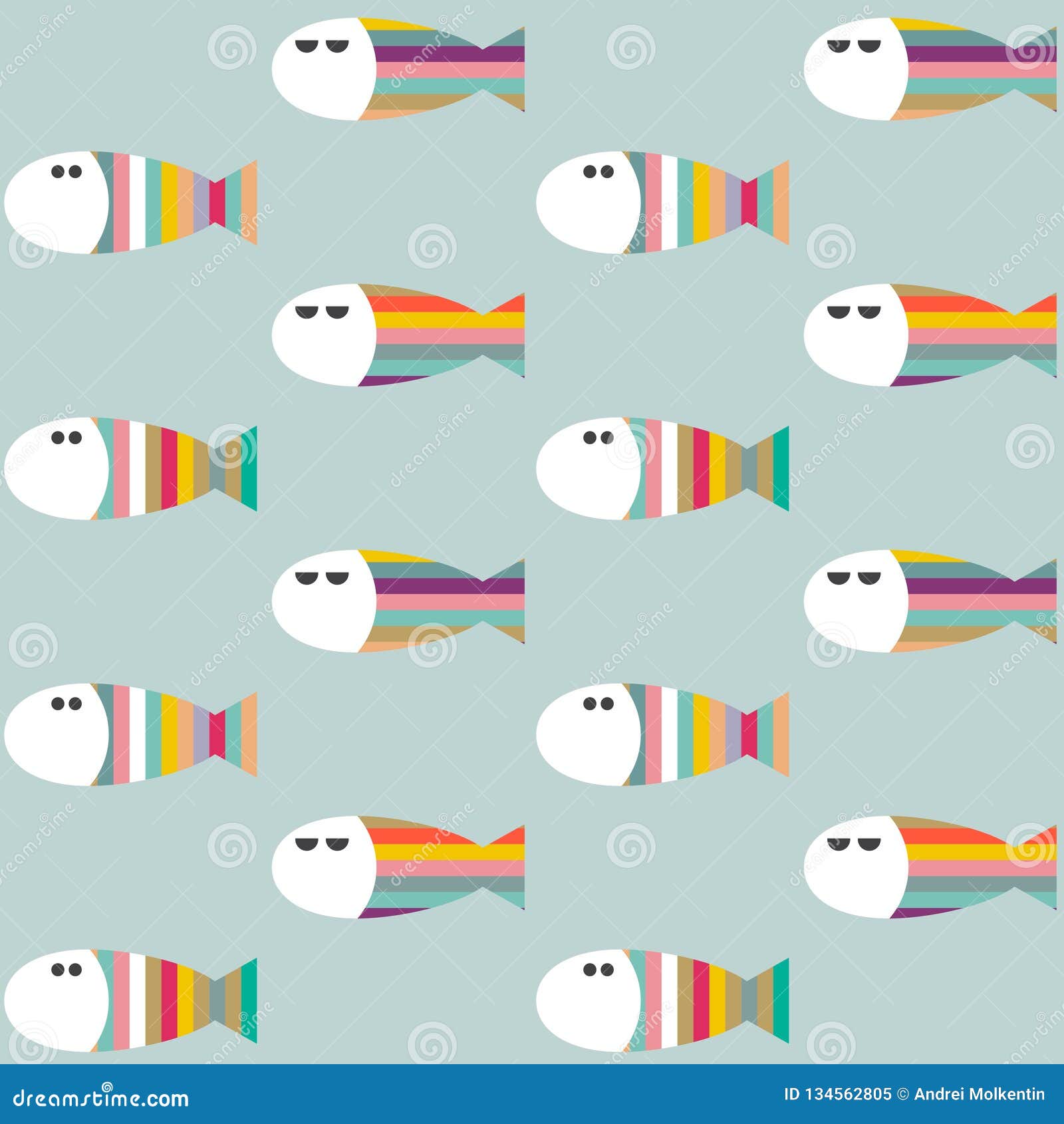 Vector Seamless Pattern with Decorative Abstract Geometric Fish Stock ...