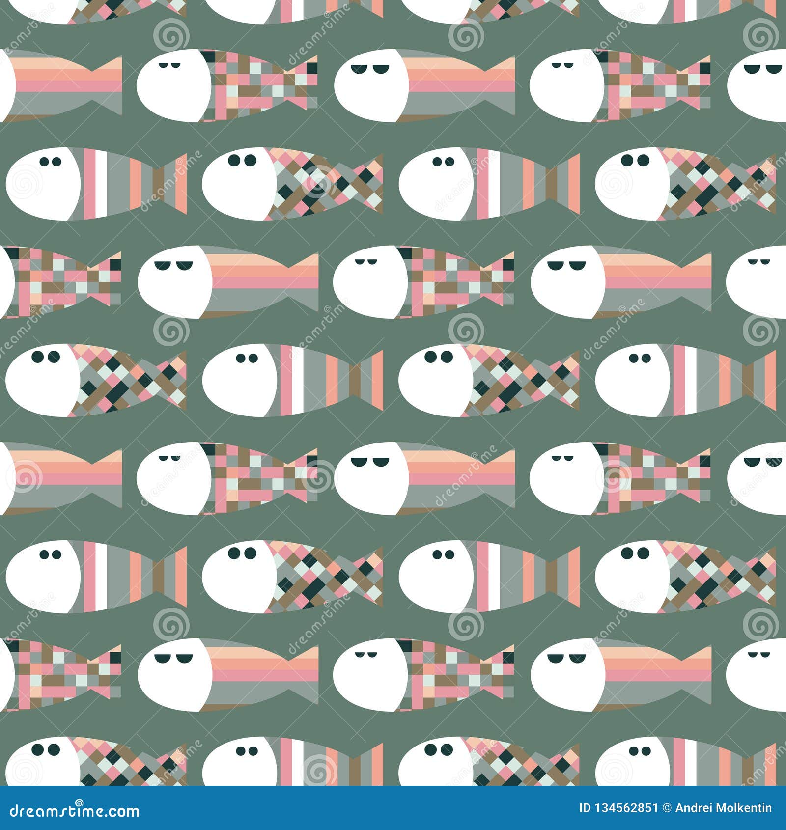 Vector Seamless Pattern with Decorative Abstract Geometric Fish Stock ...