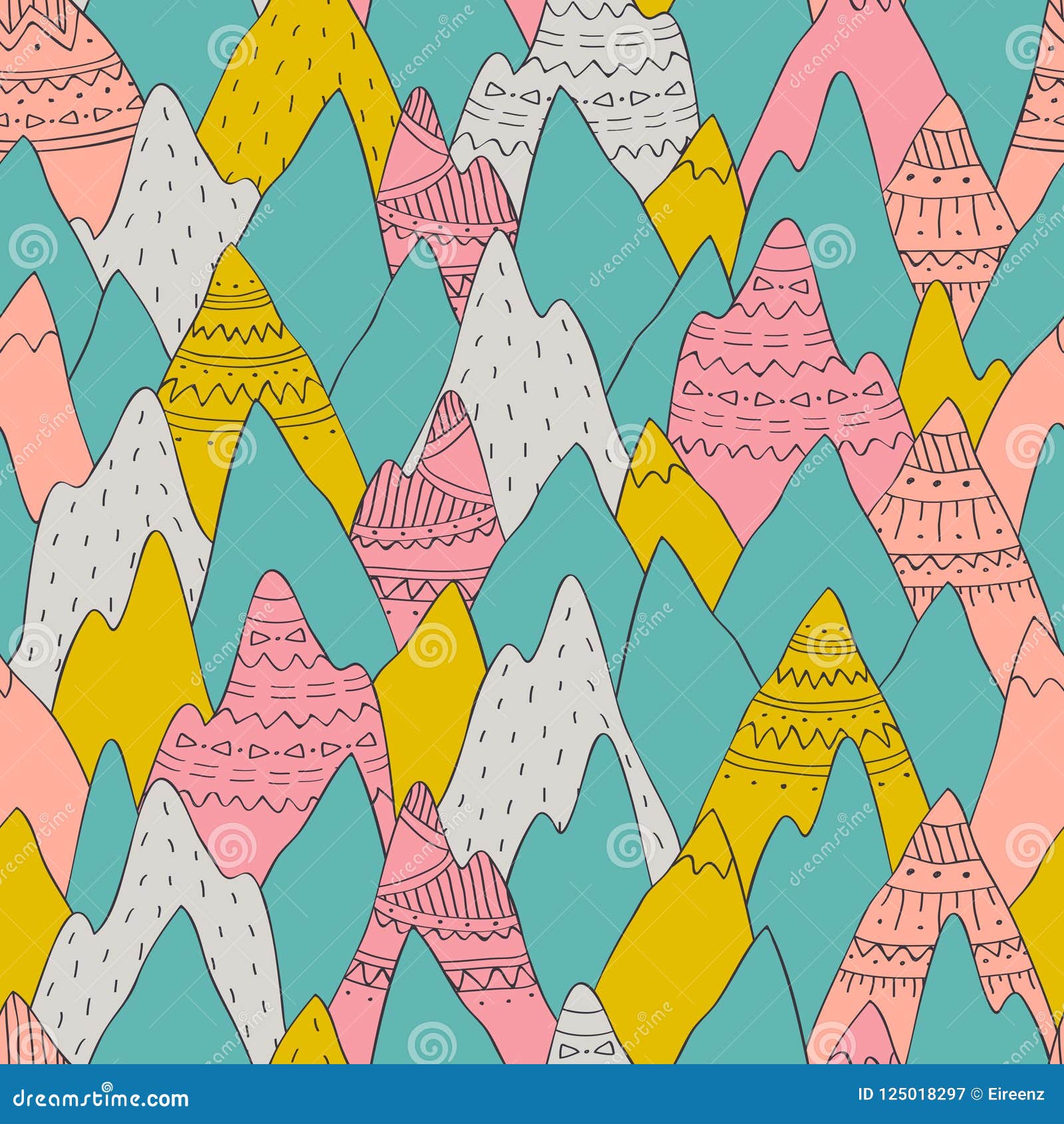 Vector Seamless Pattern with Decorative Mountains Stock Vector ...