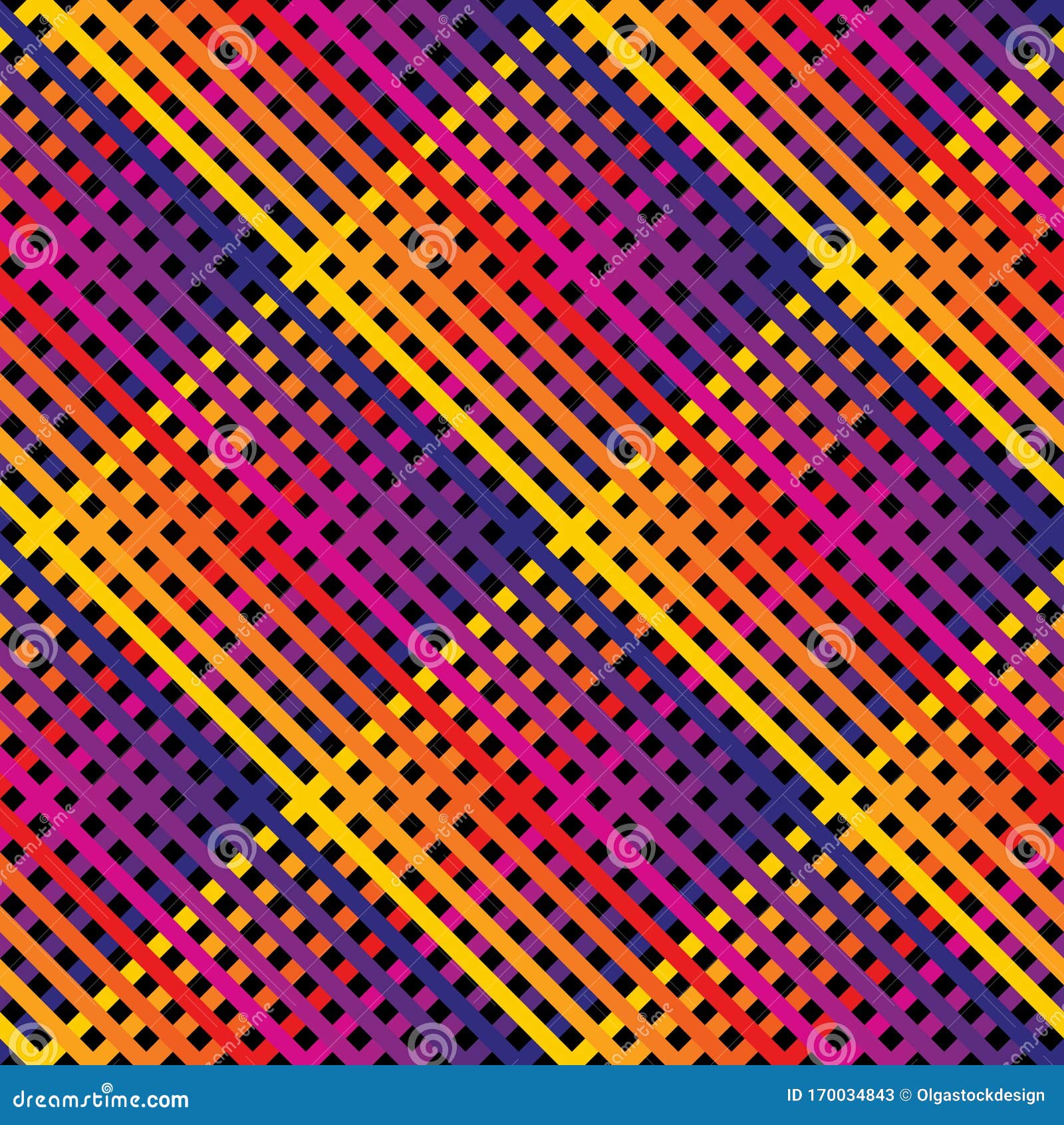 Vector Seamless Pattern. Diagonal Cross Lines in Rainbow Colors. 80-90 ...