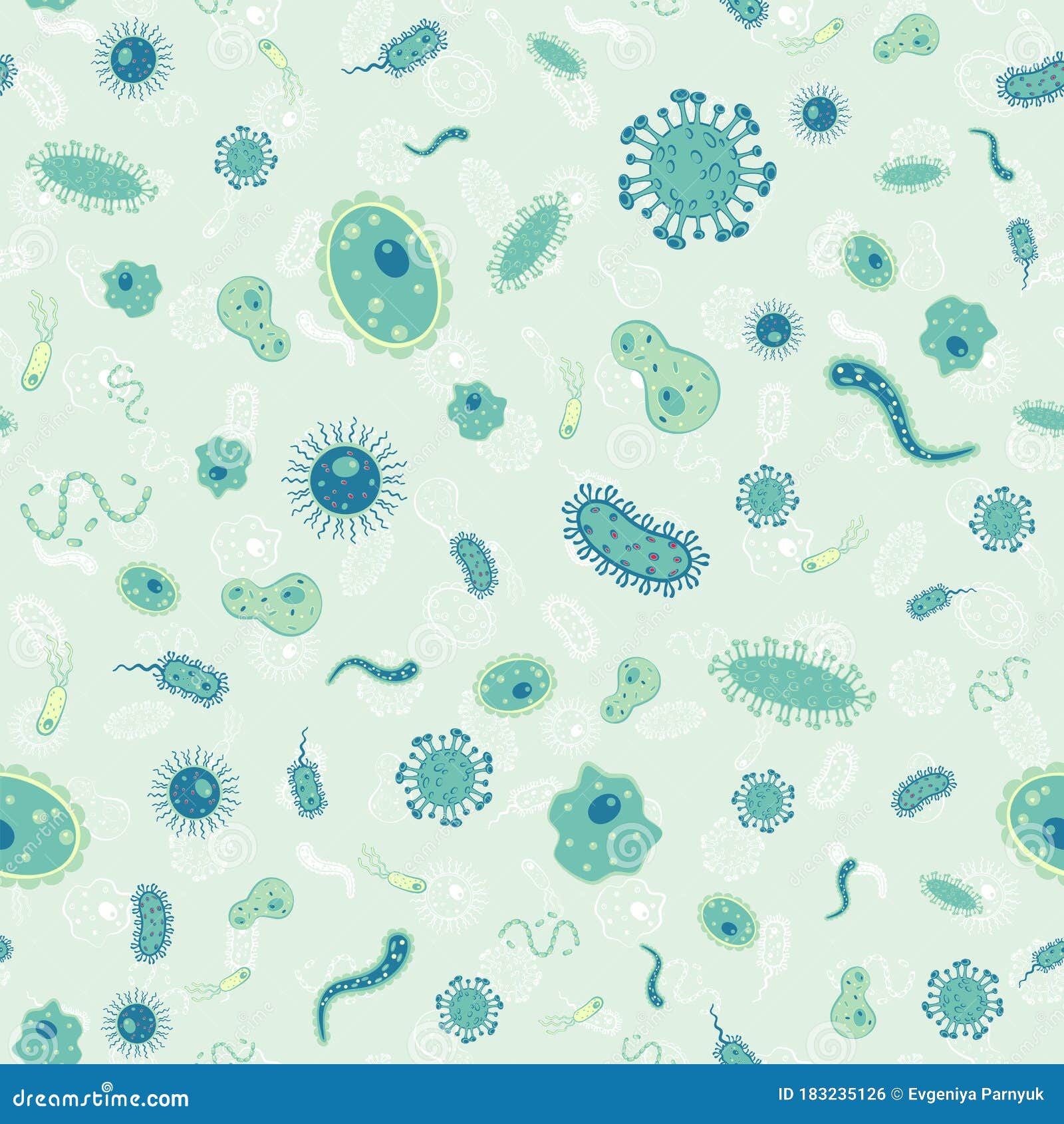 Vector Seamless Pattern with Different Bacteria, Virus, Cells, Germs or ...