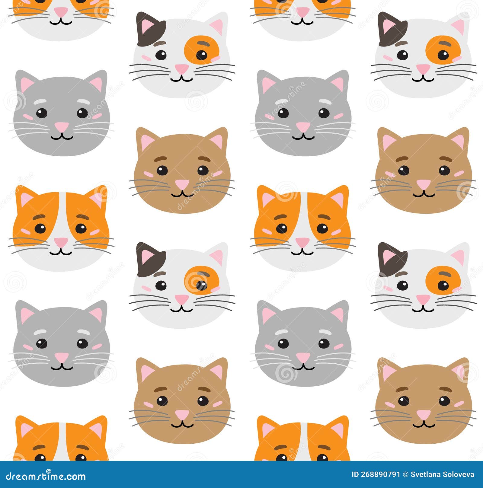 Vector Seamless Pattern of Different Cat Face Stock Vector ...