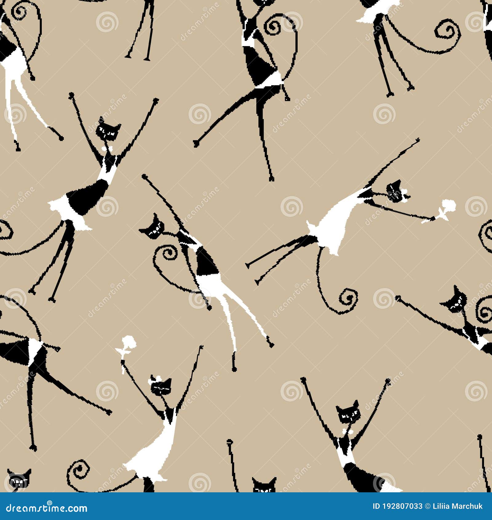 Vector Seamless Pattern With Different Cats. The Design Is Suitable For ...