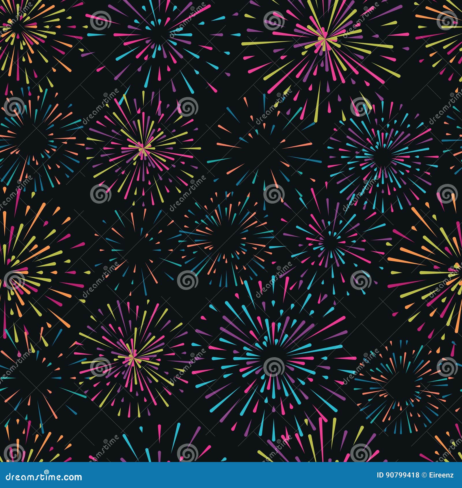 Vector Seamless Pattern With Different Colorful Fireworks Stock Vector ...