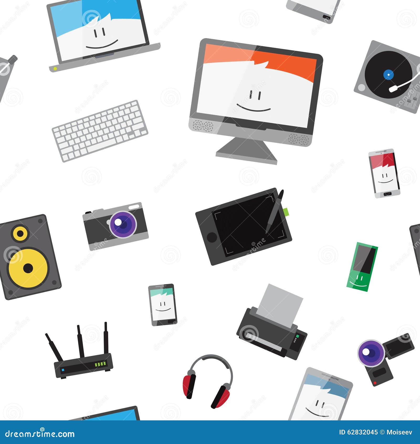 Vector Seamless Pattern with Different Gadgets Stock Vector ...