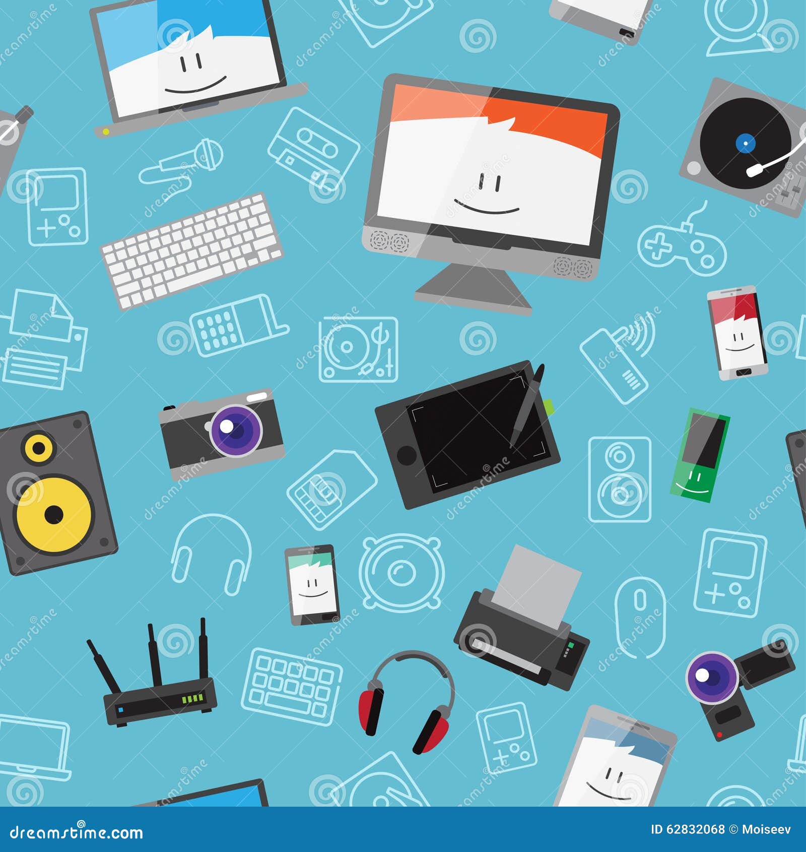 Vector Seamless Pattern with Different Gadgets Stock Vector ...