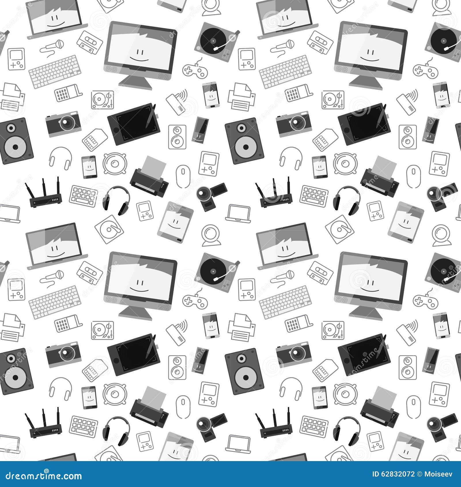 Vector Seamless Pattern with Different Gadgets Stock Vector ...