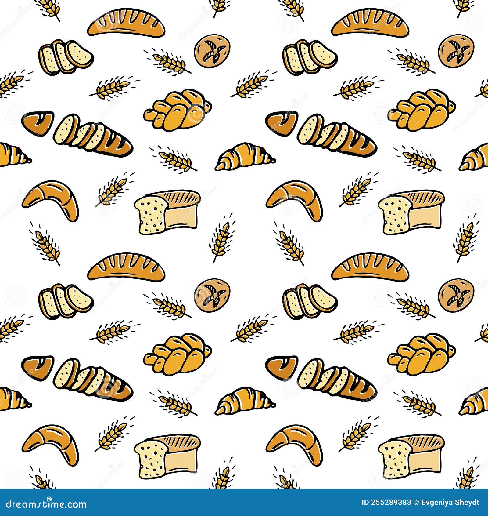 Vector Seamless Pattern of Different Kinds of Bread. Bakery Products ...