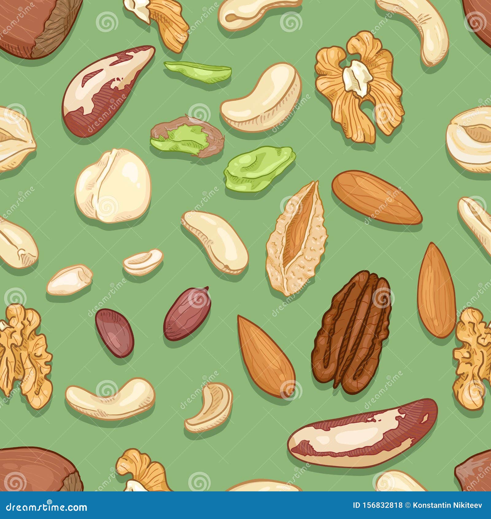 Vector Seamless Pattern of Different Nuts Stock Vector - Illustration ...