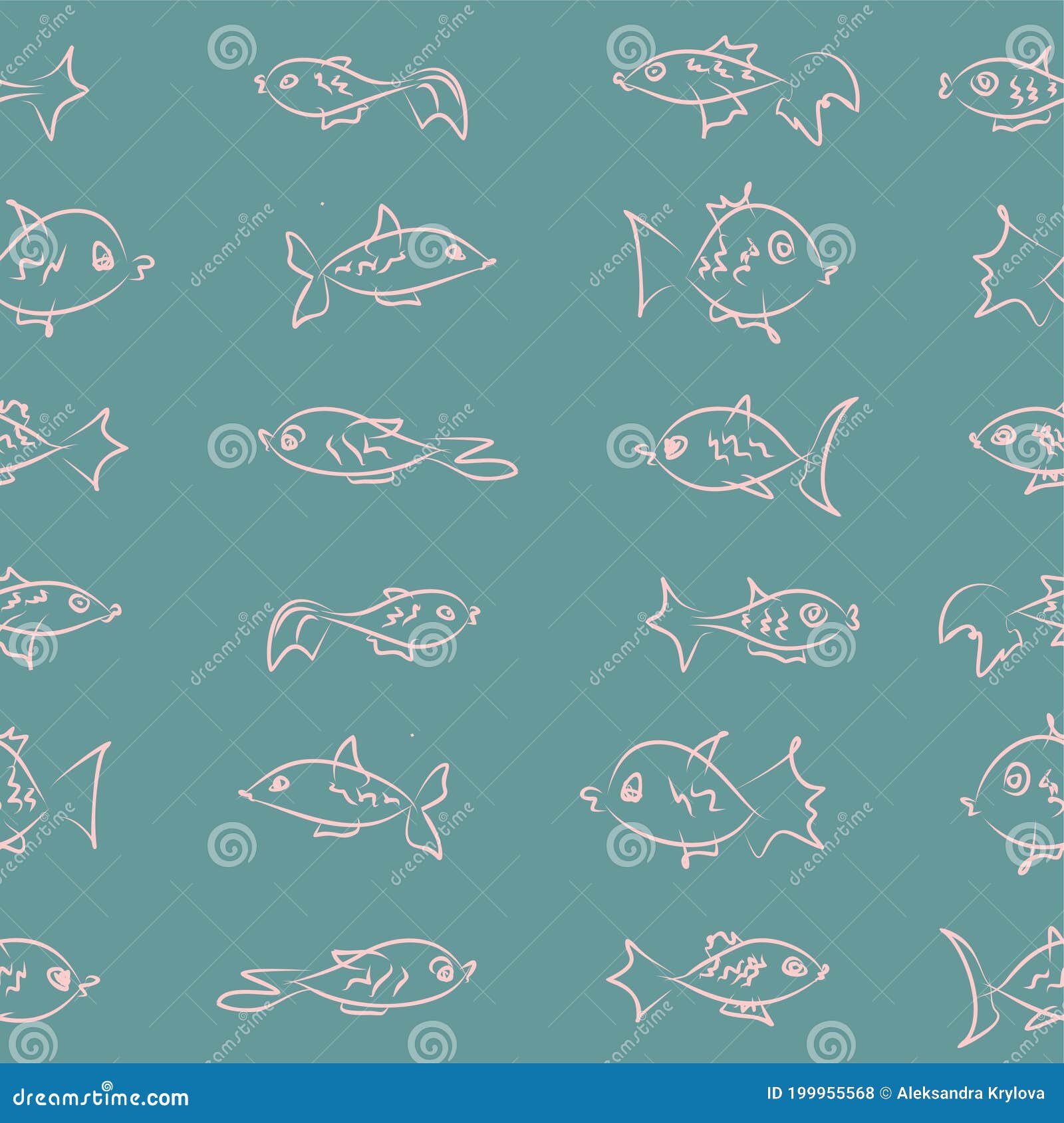 Vector Seamless Pattern of Different Types of Fish. Hand-drawn Pattern ...