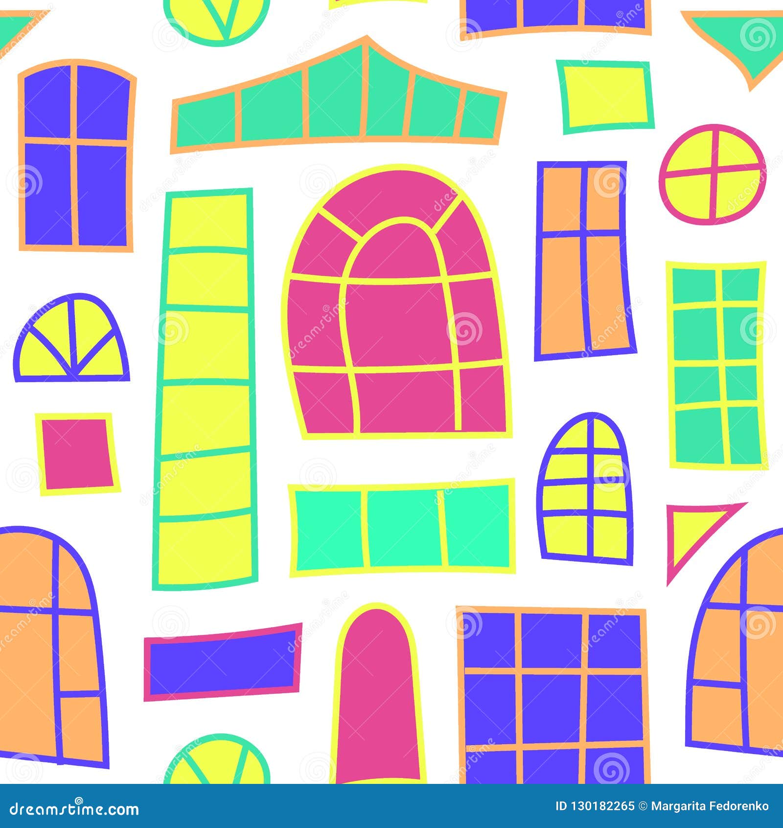 Vector Seamless Pattern with Different Windows Elements: Round ...