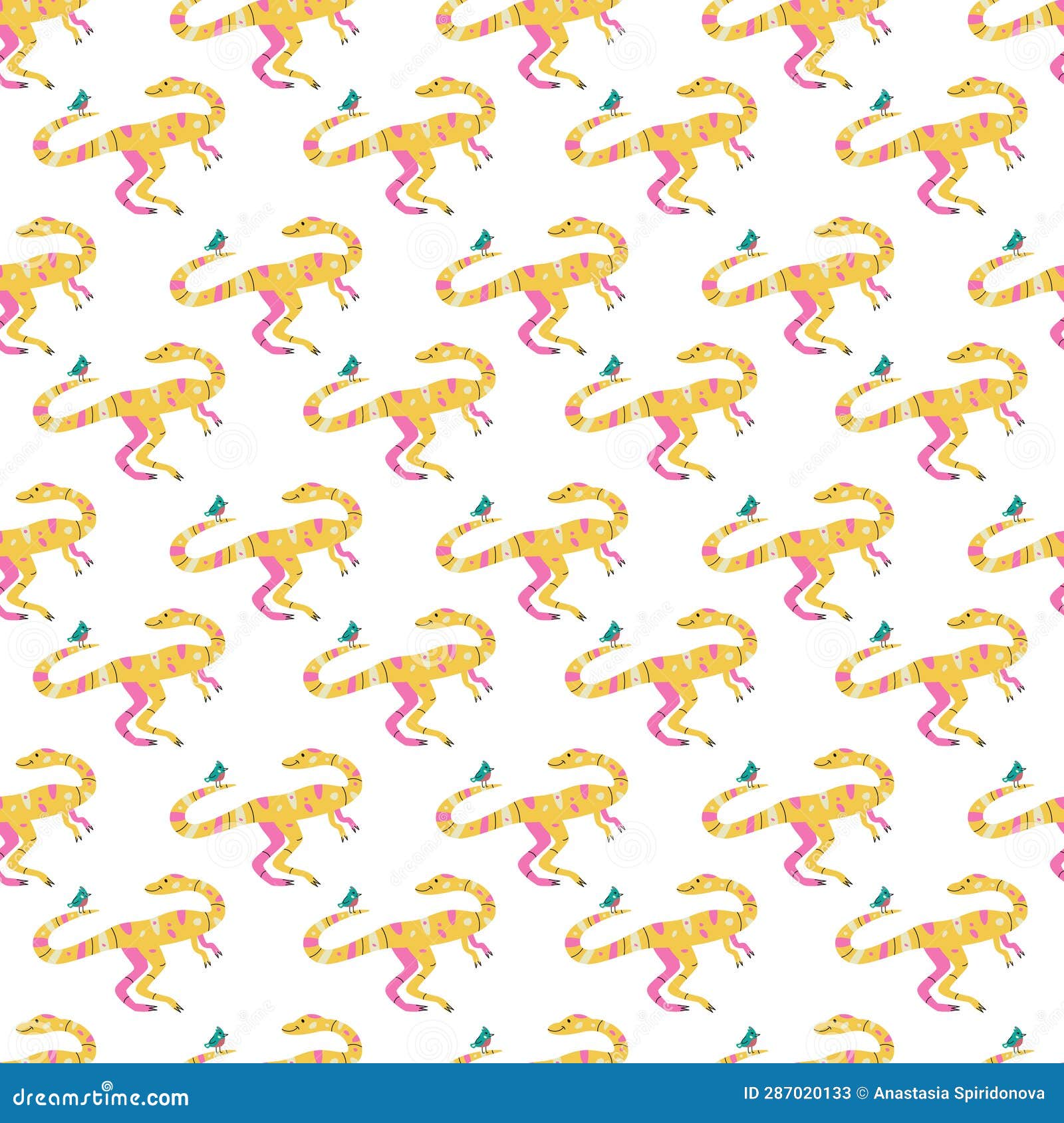 Vector Seamless Pattern with Dinosaur and Bird Stock Vector ...