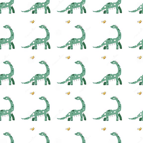 Vector Seamless Pattern with Dinosaur and Bird Stock Illustration ...