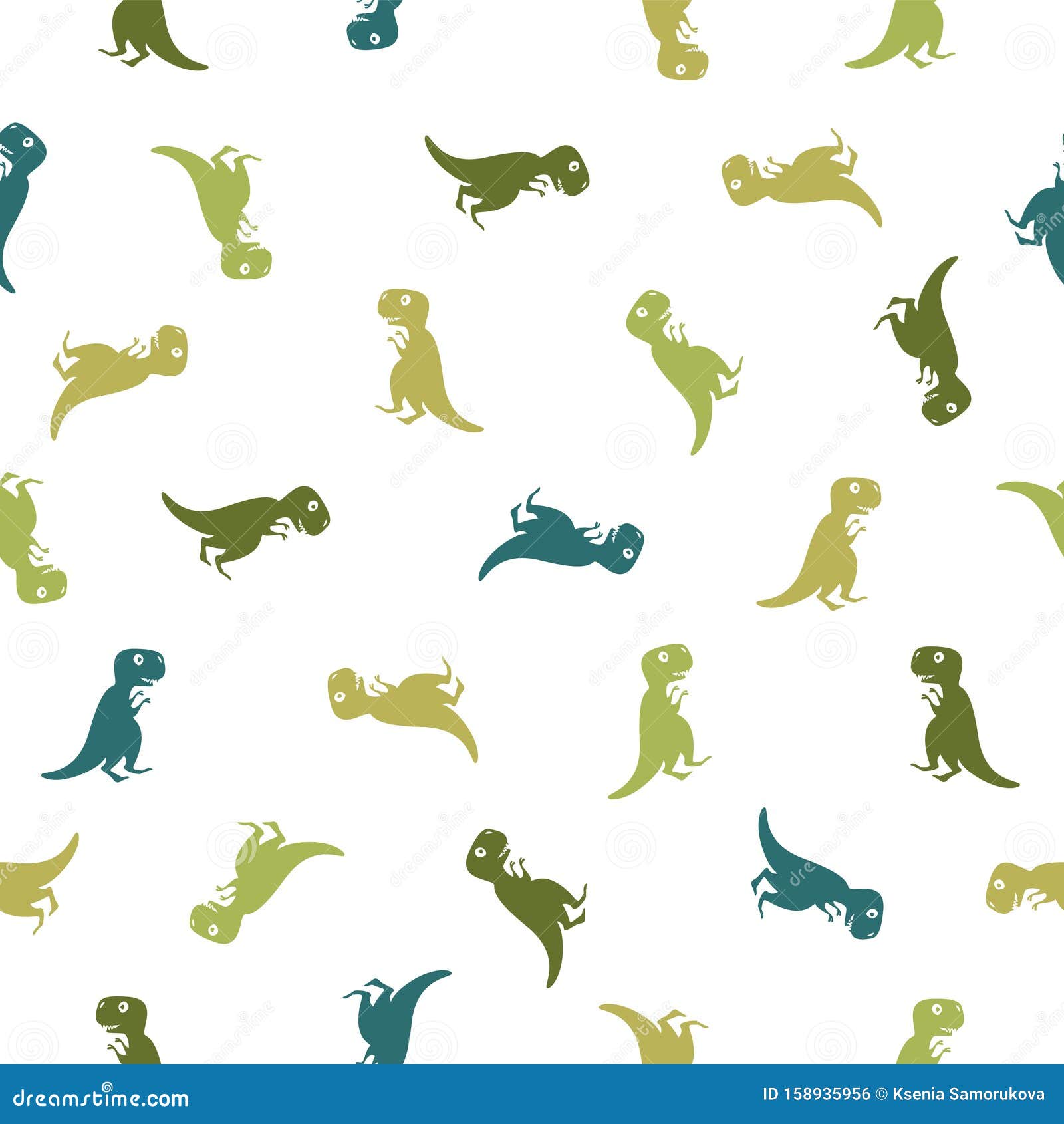 Seamless Pattern of Green Dinosaur Stock Vector - Illustration of ...