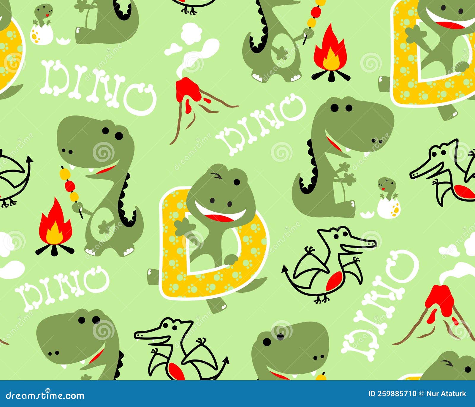 Vector of Seamless Pattern with Dinosaurs Cartoon Stock Vector ...