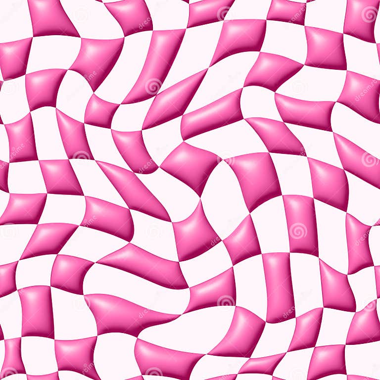 Vector Seamless Pattern with Distorted 3D Plastic Checker Texture. Pink ...